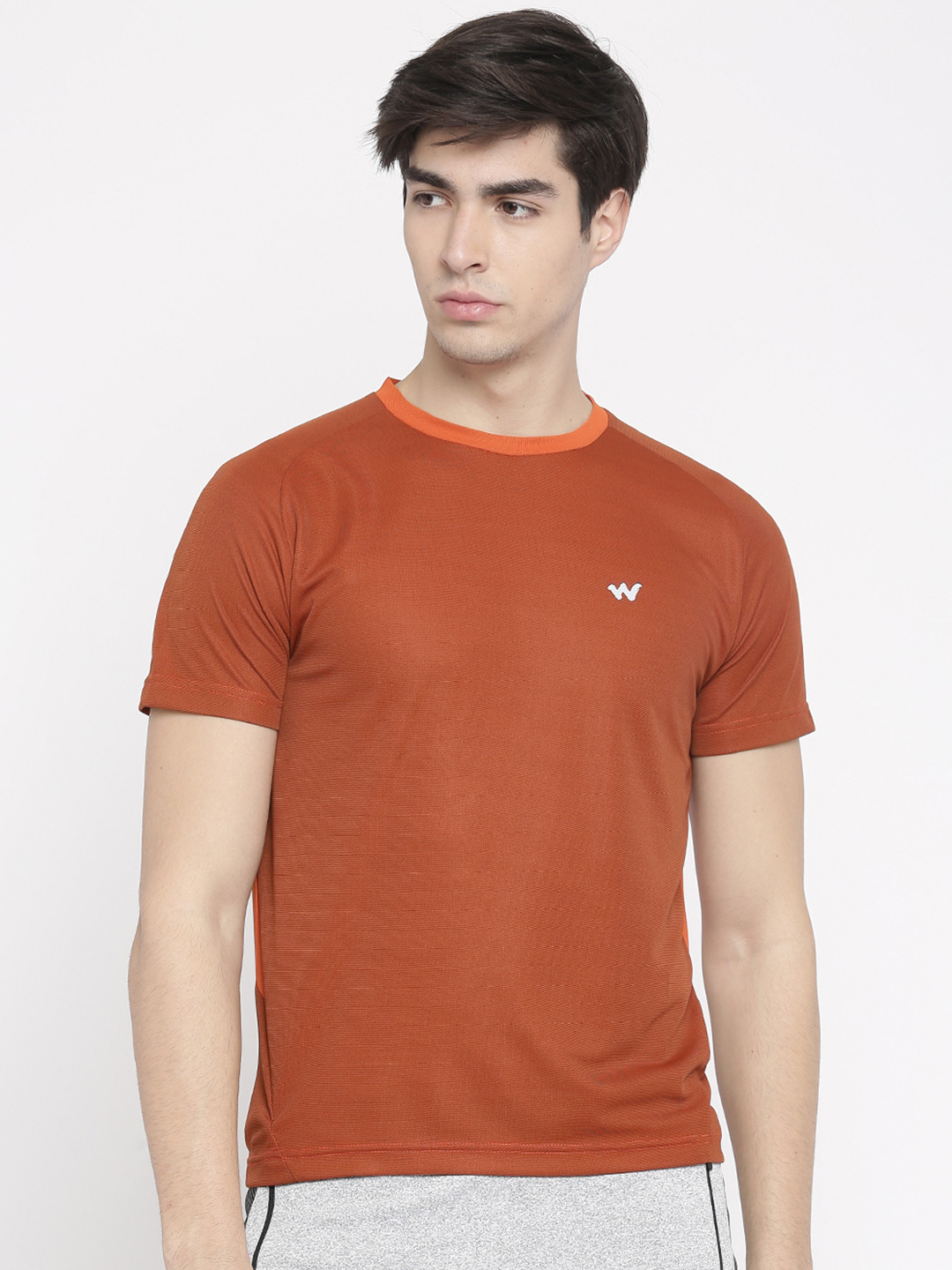 Buy Wildcraft Men Rust Orange Solid Round Neck Poly Crew Dual Shade T ...