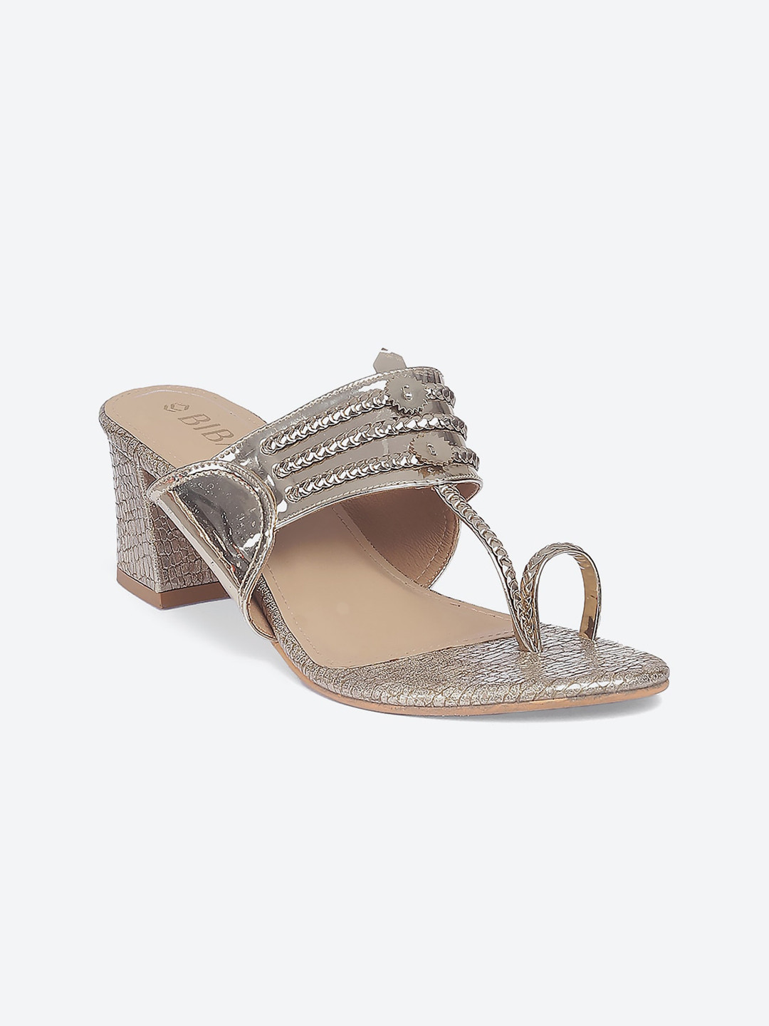 Buy Biba Gold Toned Embellished Ethnic One Toe Block Heels - Heels for ...