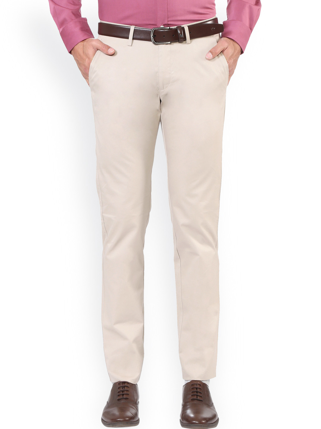 Buy Allen Solly Beige Smart Fit Formal Trousers - Trousers for Men ...