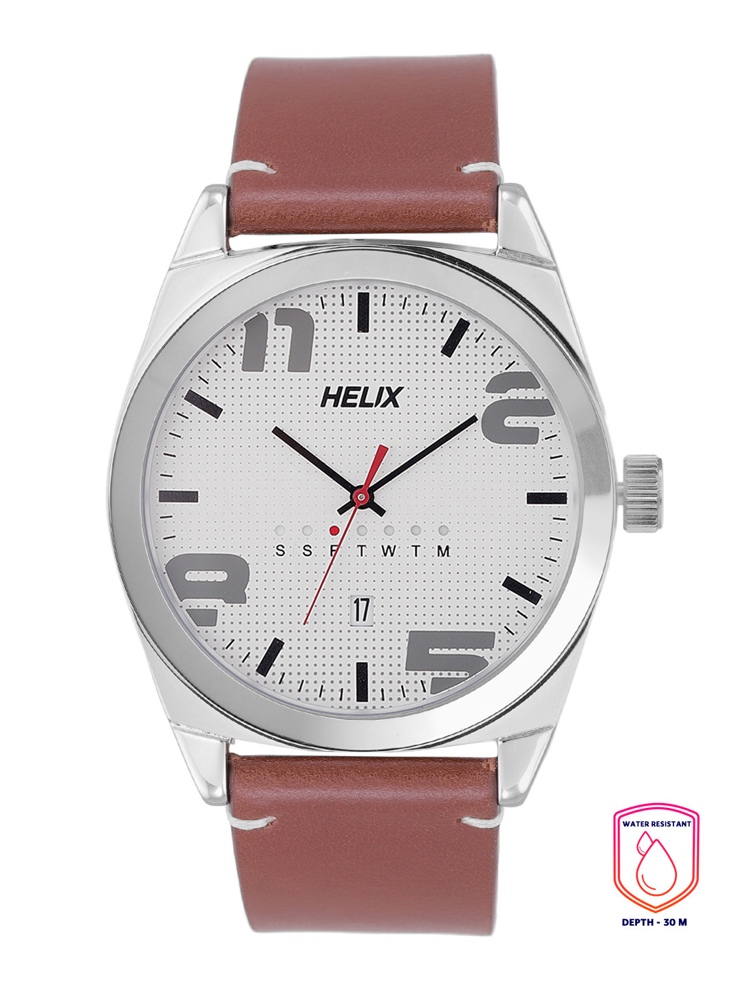 Buy Helix Men Silver Toned Dial & Brown Leather Straps Analogue Watch ...