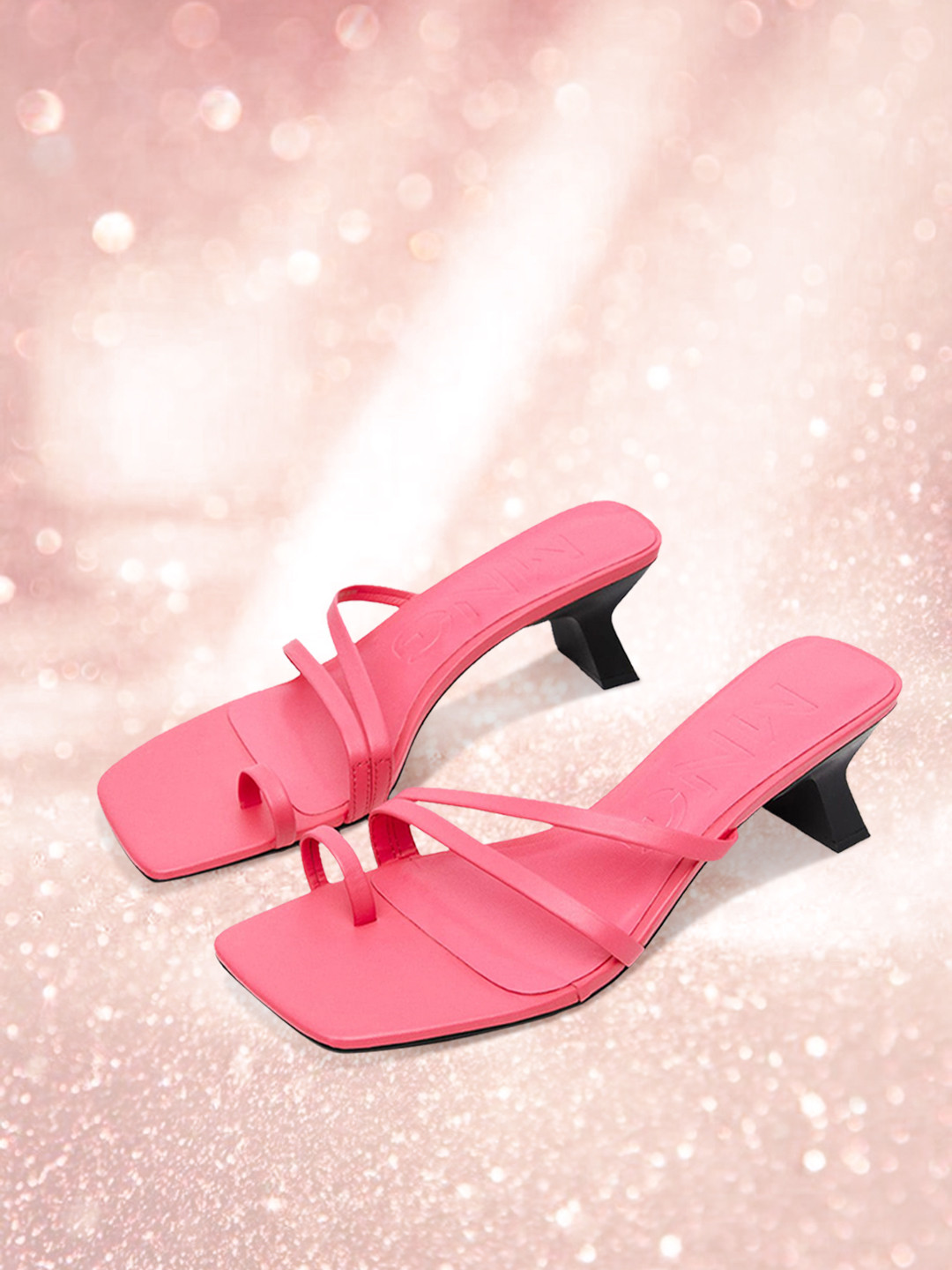 Buy MANGO Women Pink Solid Straps Leather Block Heels - Heels for Women ...