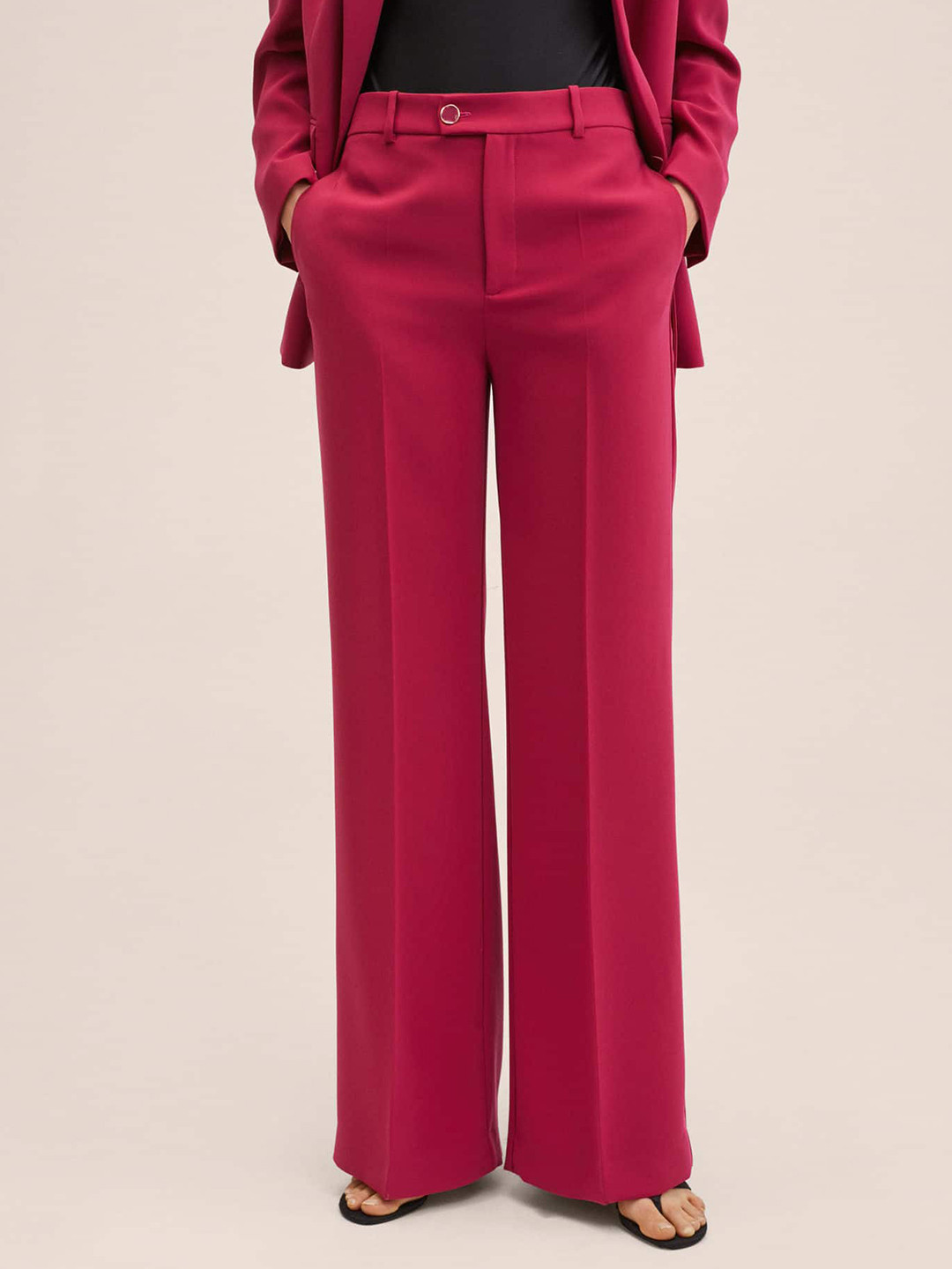 Buy MANGO Women Fuchsia Straight Fit Trousers - Trousers for Women ...