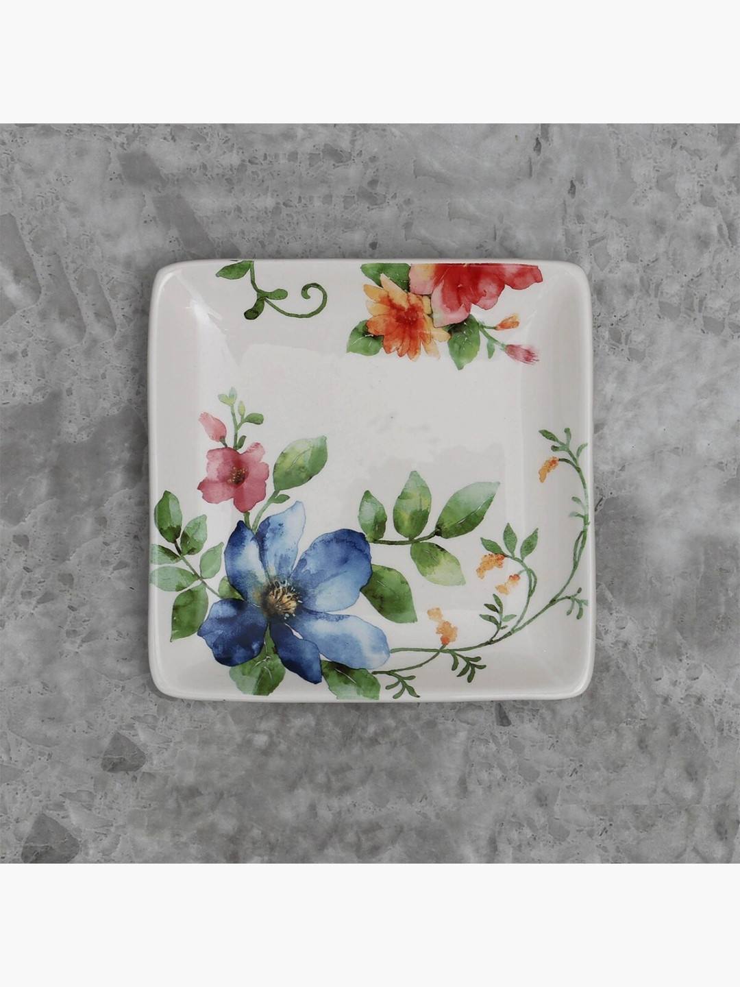 Buy Home Centre Green & White Floral Printed Ceramic Glossy Plate ...