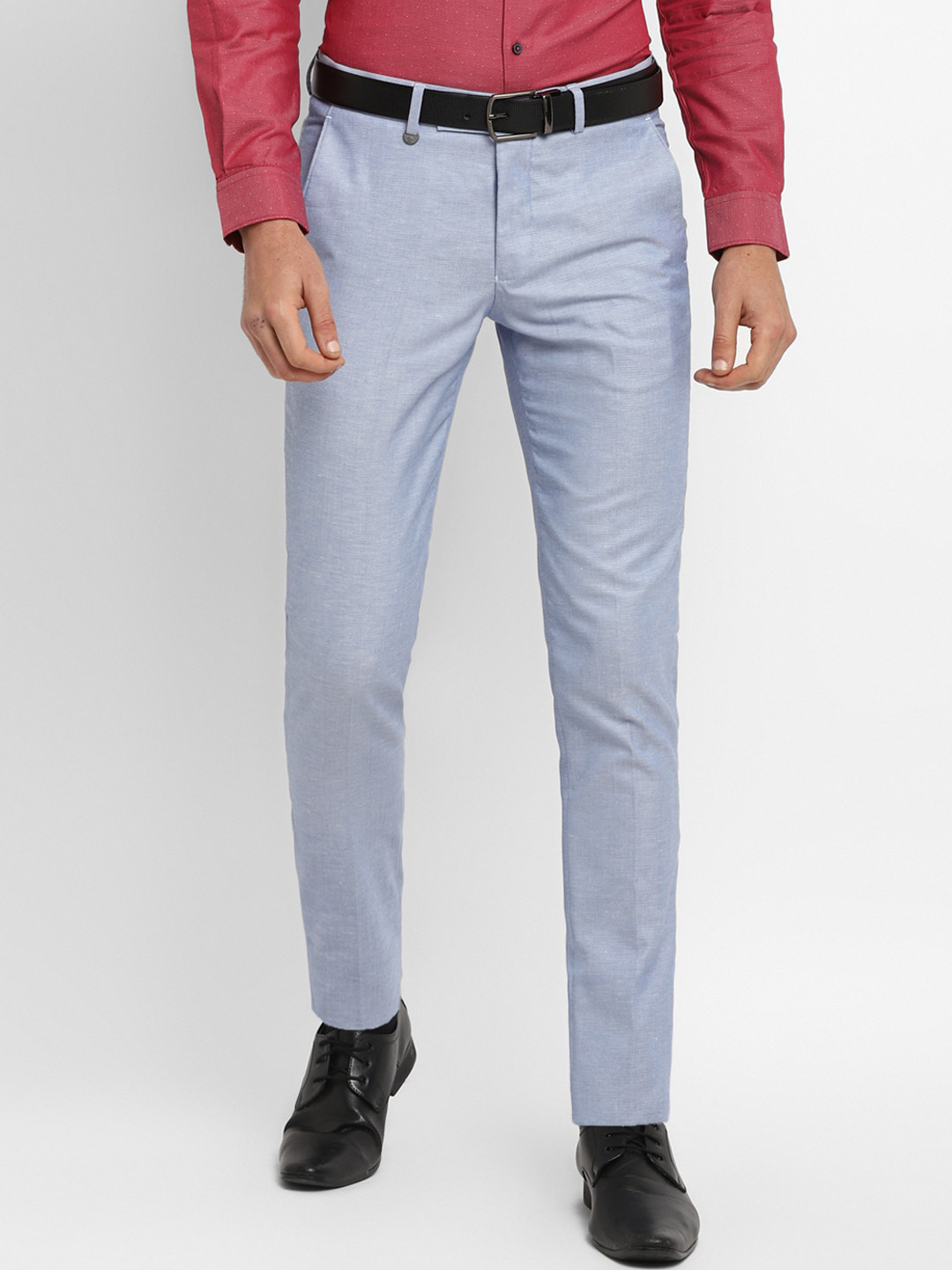 Buy Turtle Men Steel Textured Slim Fit Formal Trousers - Trousers for ...