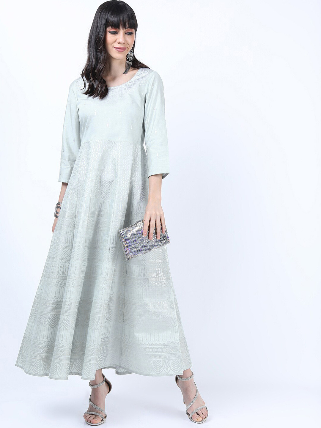 Buy Vishudh Blue Floral Ethnic Maxi Dress - Ethnic Dresses for Women ...