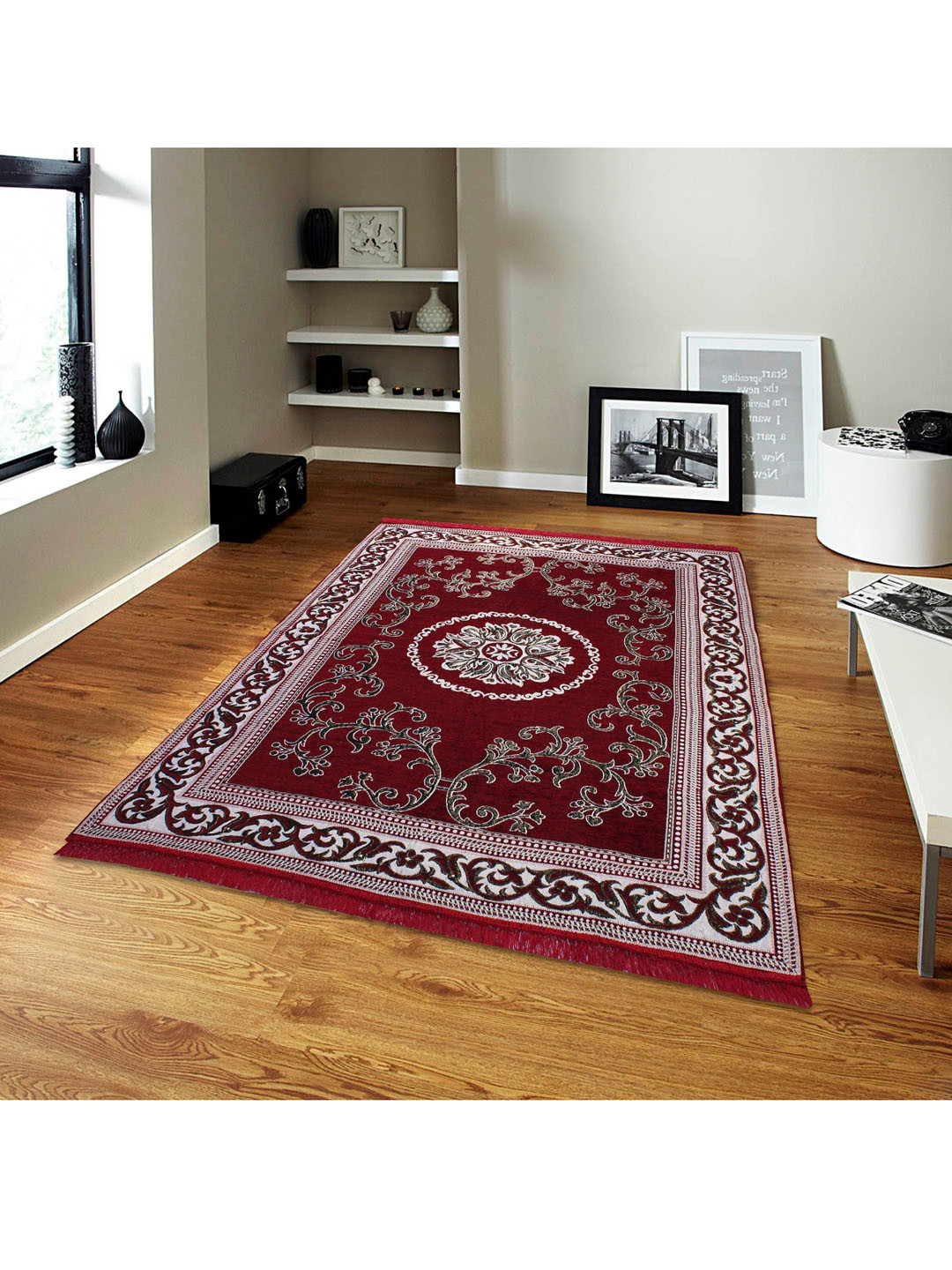 Buy Home Centre Red Textured Jacquard Carpet - Carpets for Unisex ...