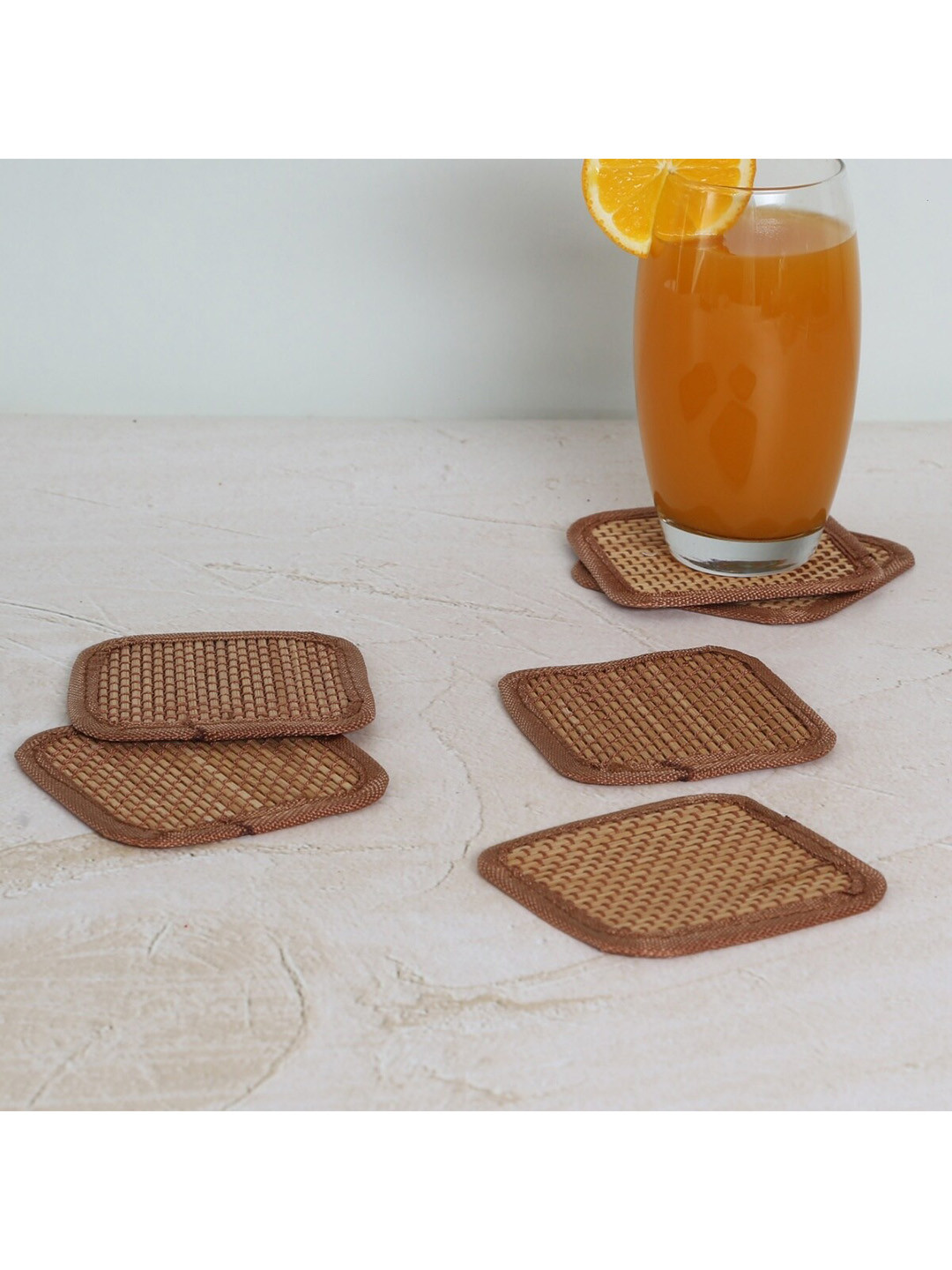 Buy Home Centre Brown Set Of 6 Bamboo Textured Coasters - Coasters for ...