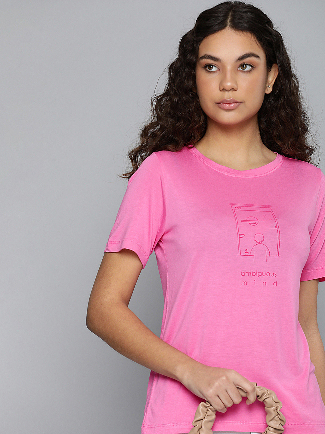 Buy Ether Women Pink Graphic Printed Short Sleeves Round Neck T Shirt ...