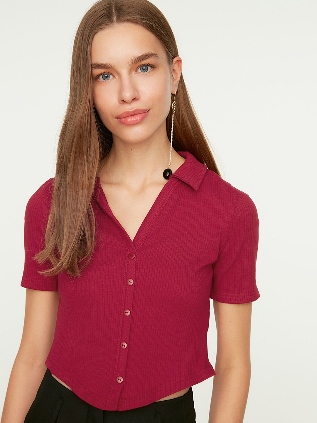 Buy Trendyol Women Red Ribbed Crop Top - Tops for Women 17817838 | Myntra
