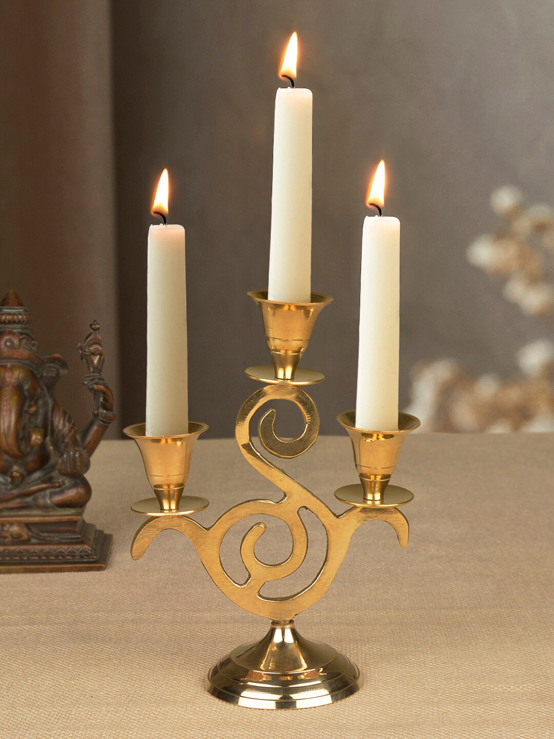 Buy StyleMyWay Gold Toned Brass Decorative 3 Arm Candle Holder - Candle ...