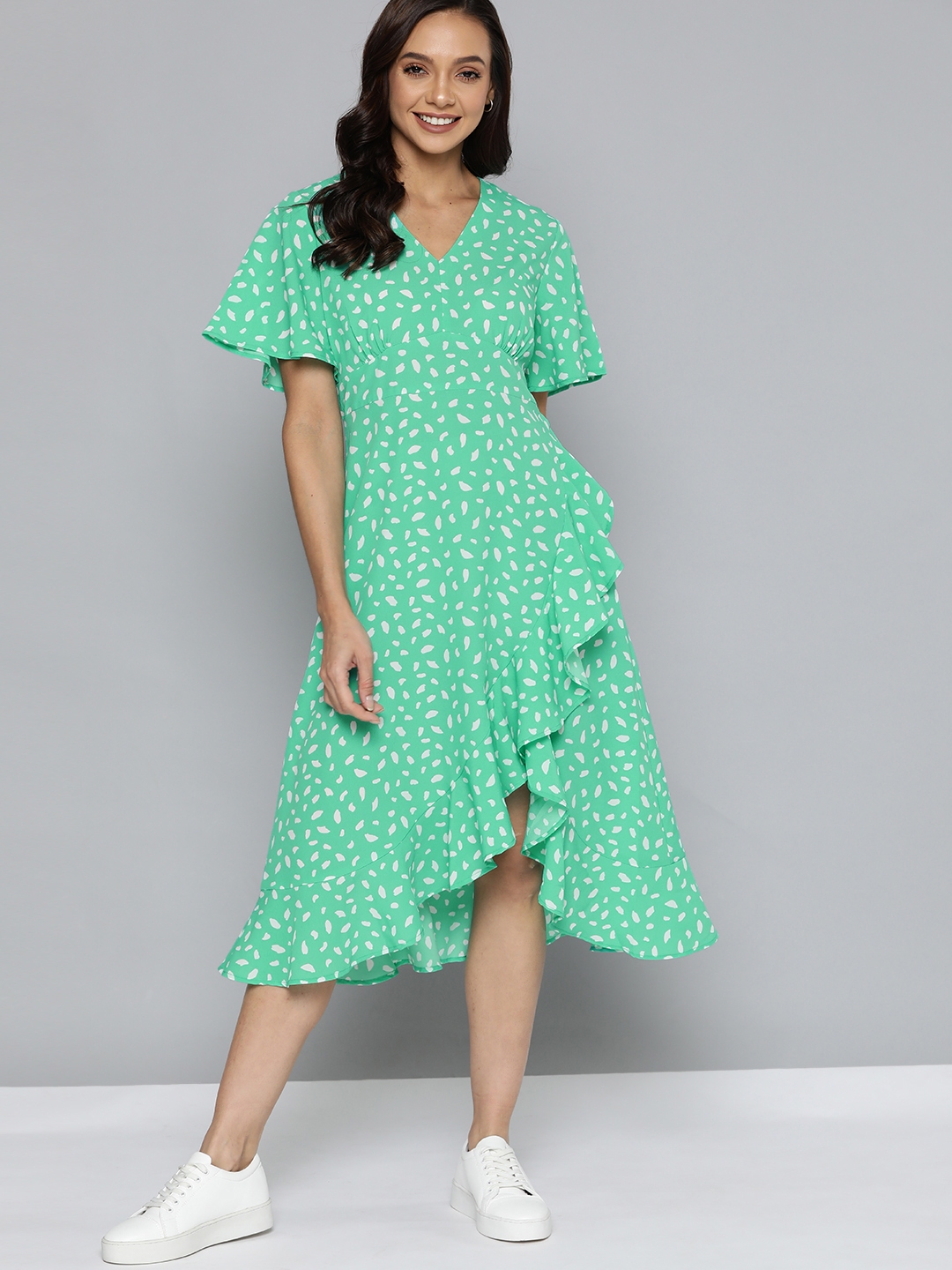 Buy Mast And Harbour Green And White Abstract Print A Line Midi Dress