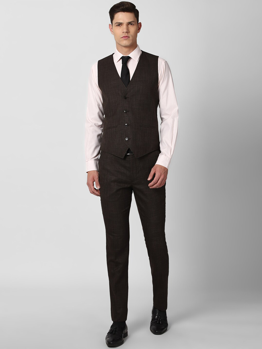 Buy V Dot Men Brown Self Designed Slim Fit Single Breasted Formal Suit ...