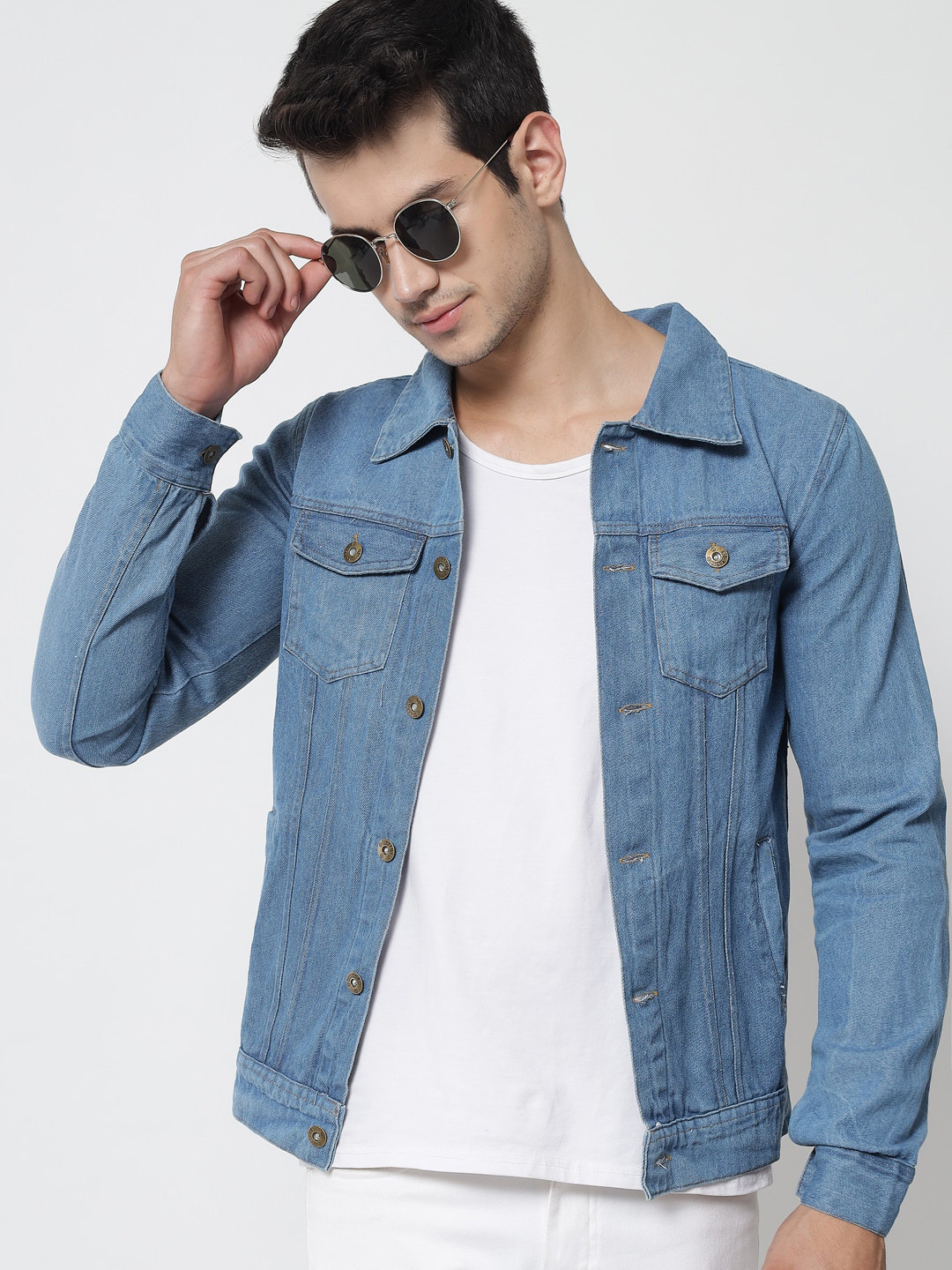Buy FurryFlair Men Blue Washed Outdoor Cotton Denim Jacket - Jackets ...