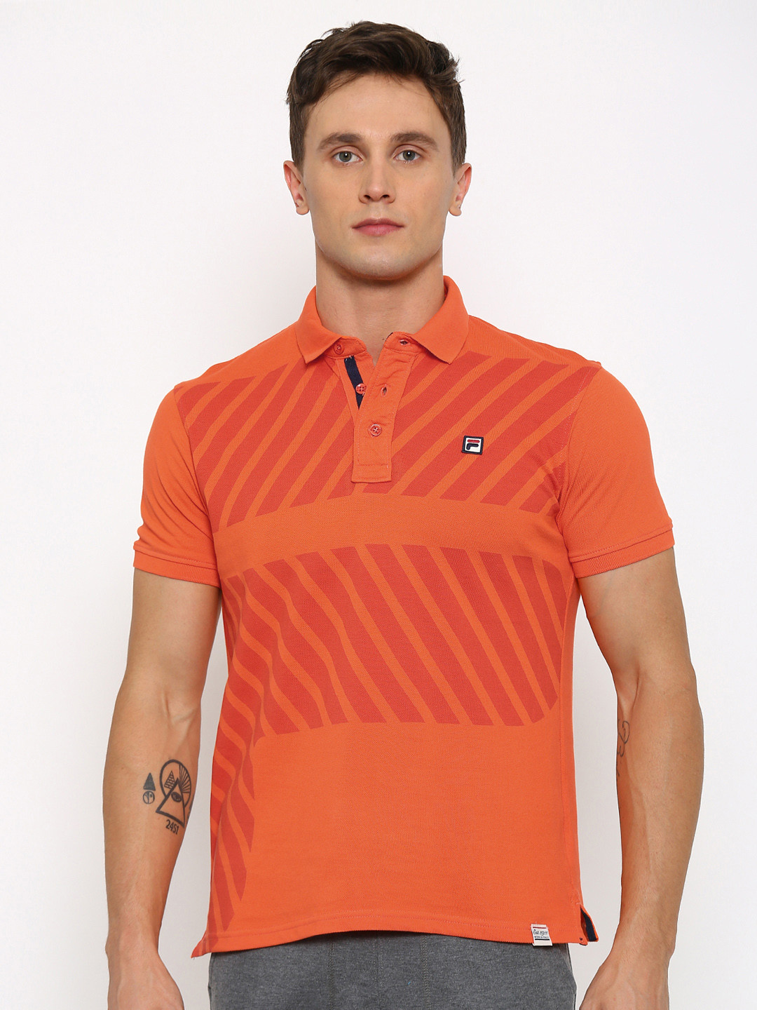 Buy FILA Men Orange Printed Polo Collar Pure Cotton T Shirt - Tshirts ...