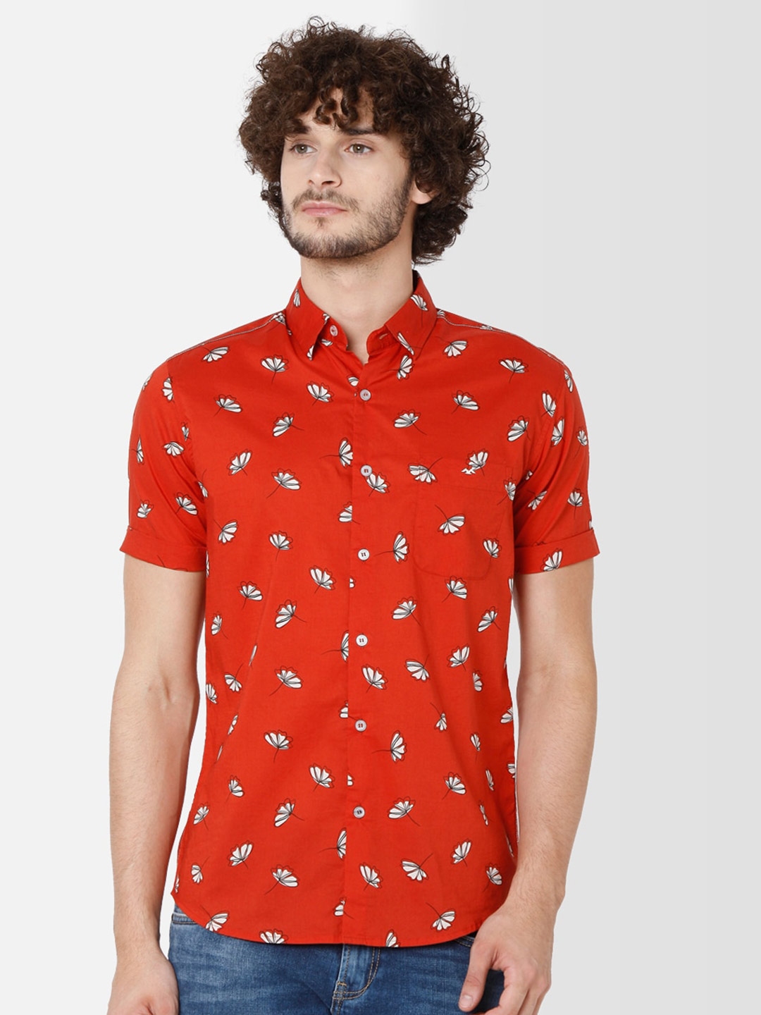 Buy Mufti Men Red Slim Fit Floral Printed Casual Shirt Shirts For Men