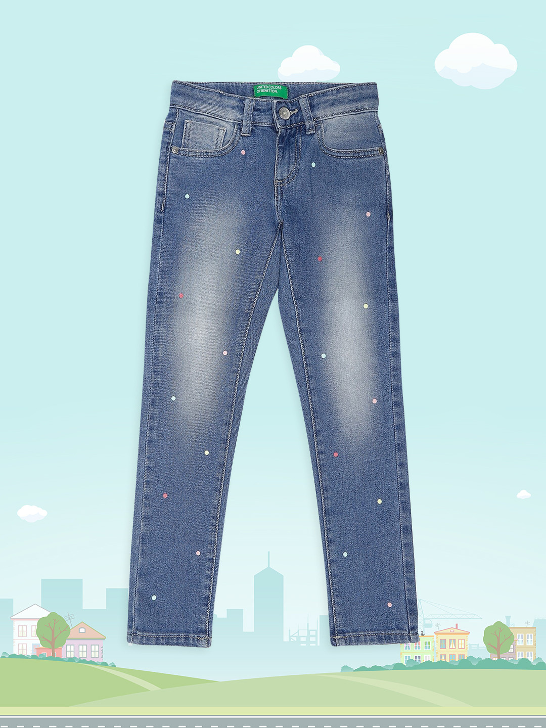 Buy United Colors Of Benetton Girls Blue Slim Fit Low Rise Heavy Fade ...