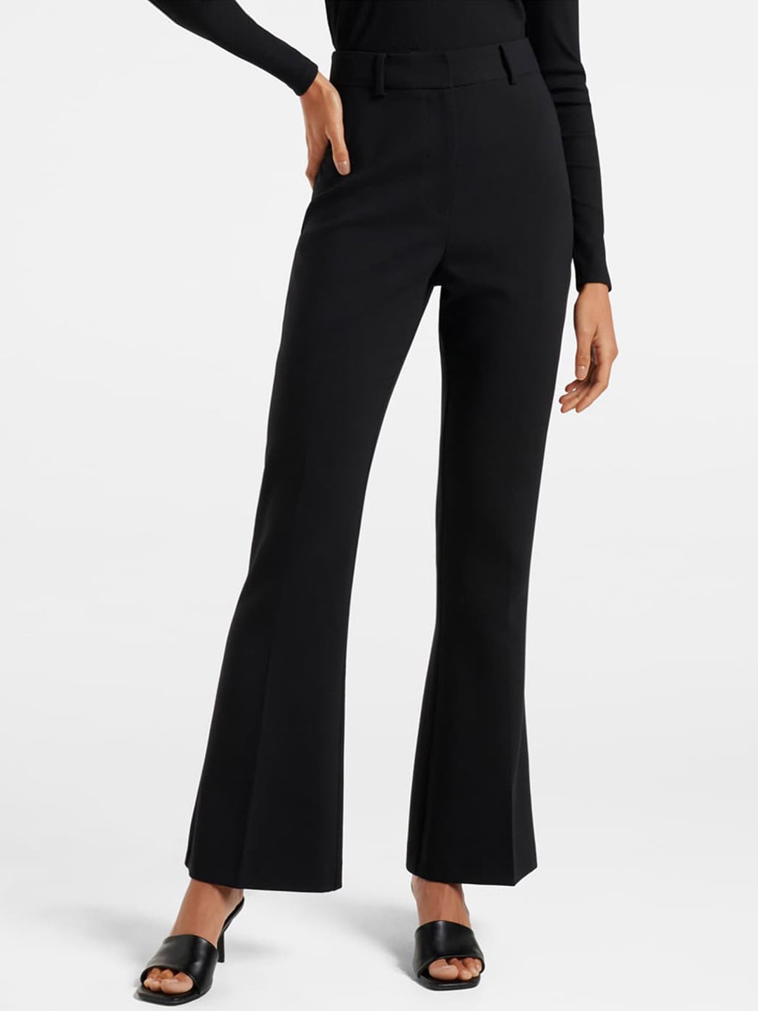 Buy Forever New Women Black High Rise Trousers - Trousers for Women ...