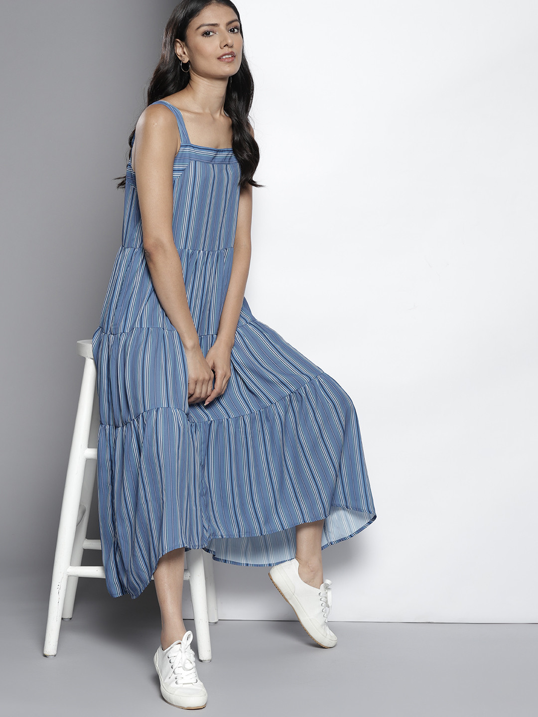 Buy Nautica Blue & White Striped A Line Midi Dress - Dresses for Women ...