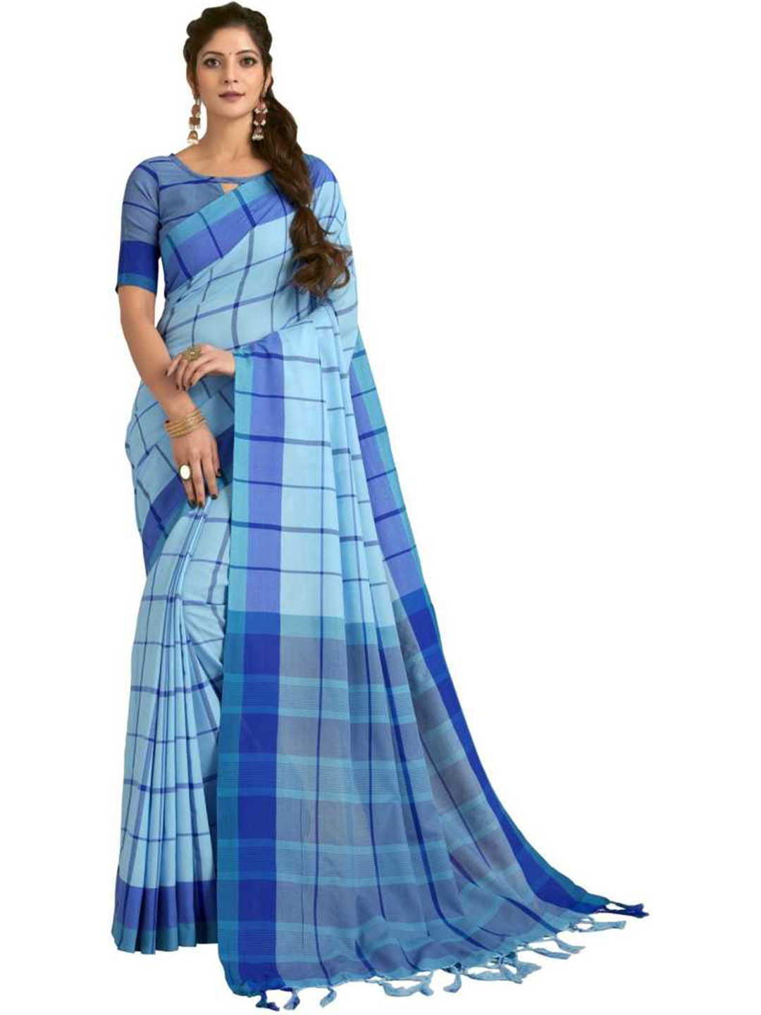 Buy KALINI Blue Checked Silk Blend Saree - Sarees for Women 17830354 ...