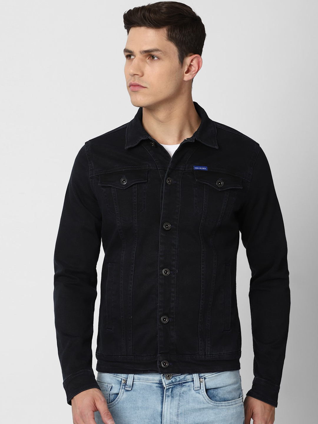 Buy VAN HEUSEN DENIM LABS Men Black Washed Denim Jacket - Jackets for ...