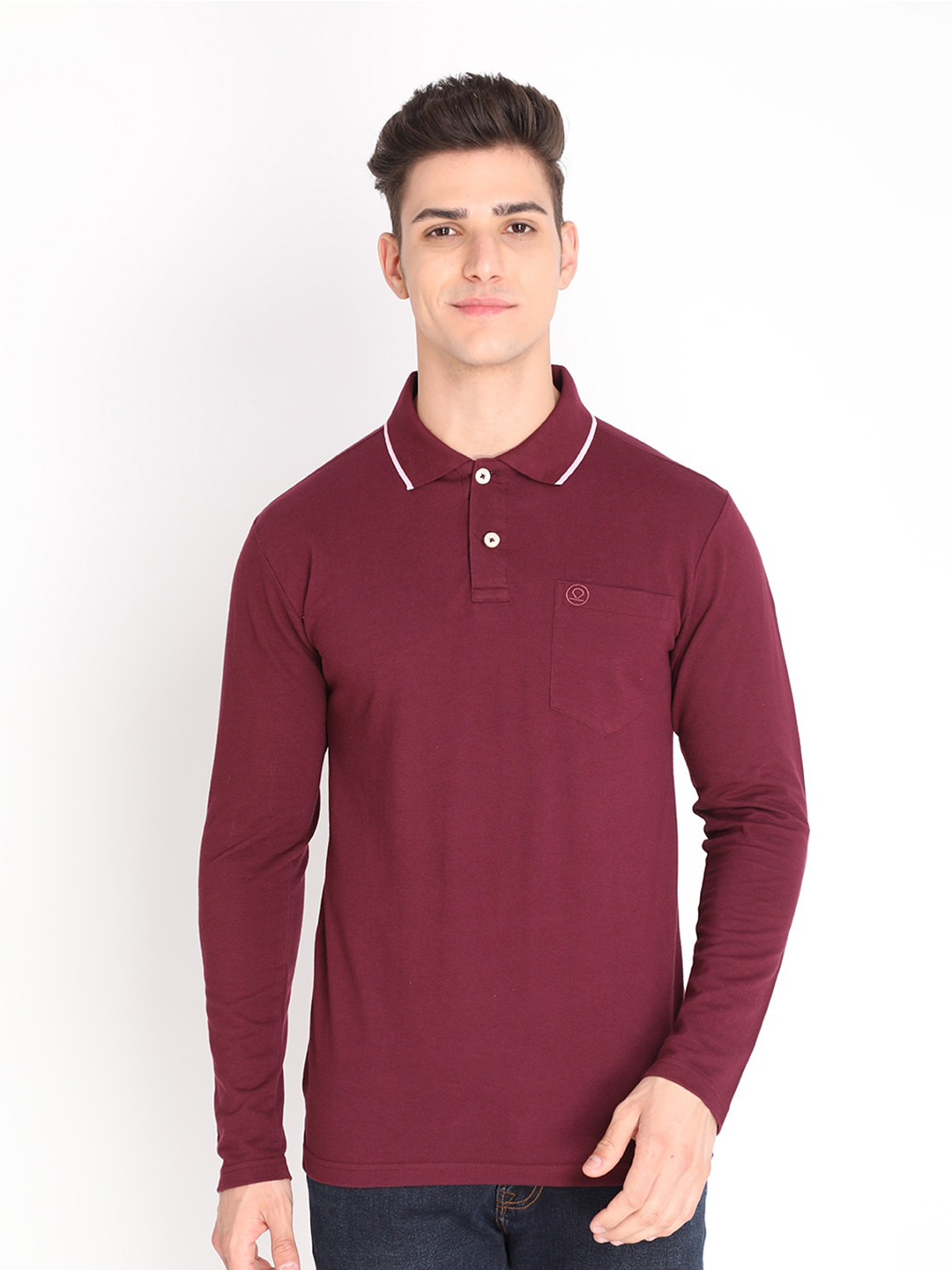 Buy Chkokko Men Maroon Solid Polo Collar Regular Fit Cotton Outdoor T ...
