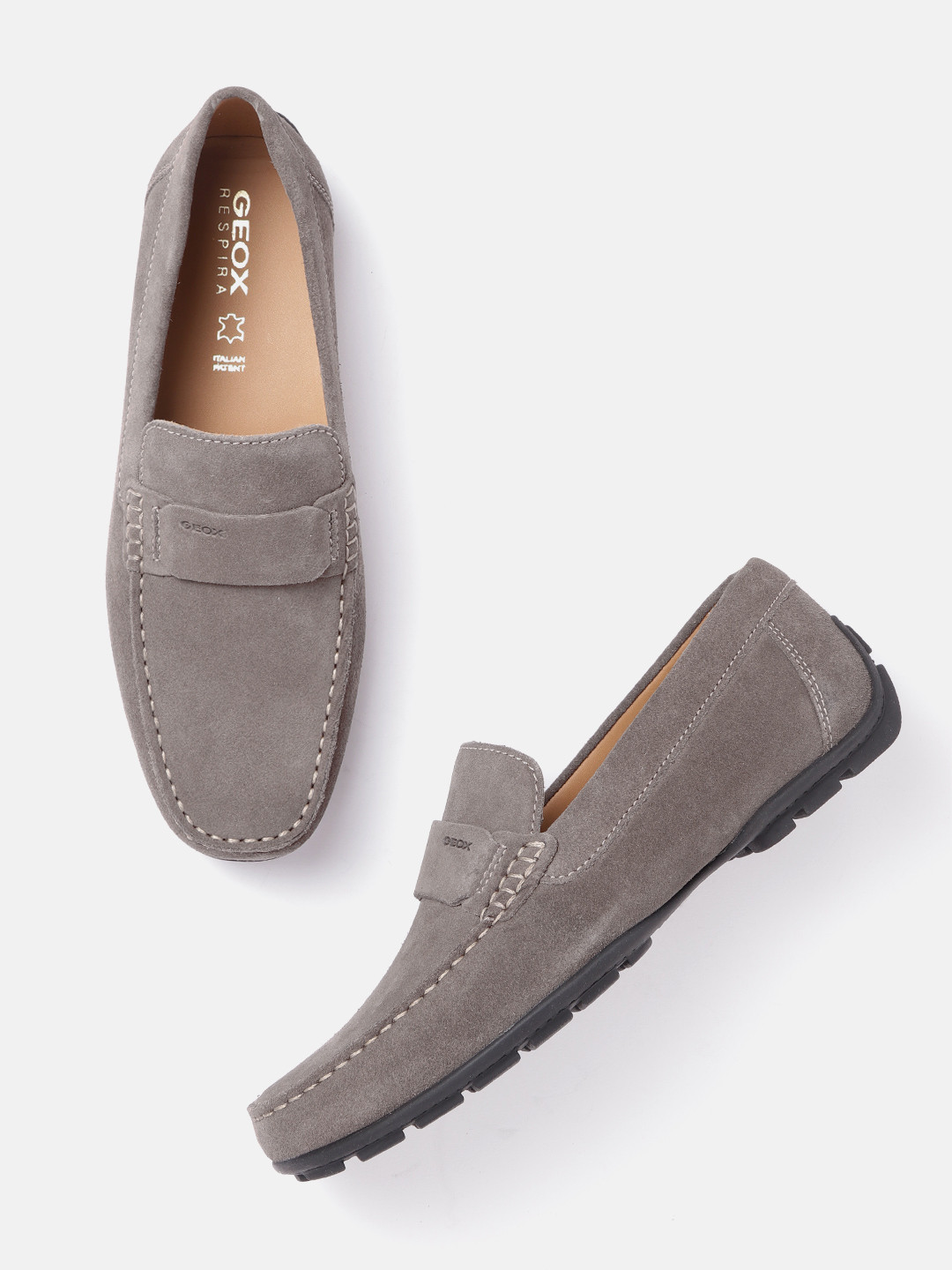 Buy Geox Men Grey Textured Leather Driving Shoes - Casual Shoes for Men ...