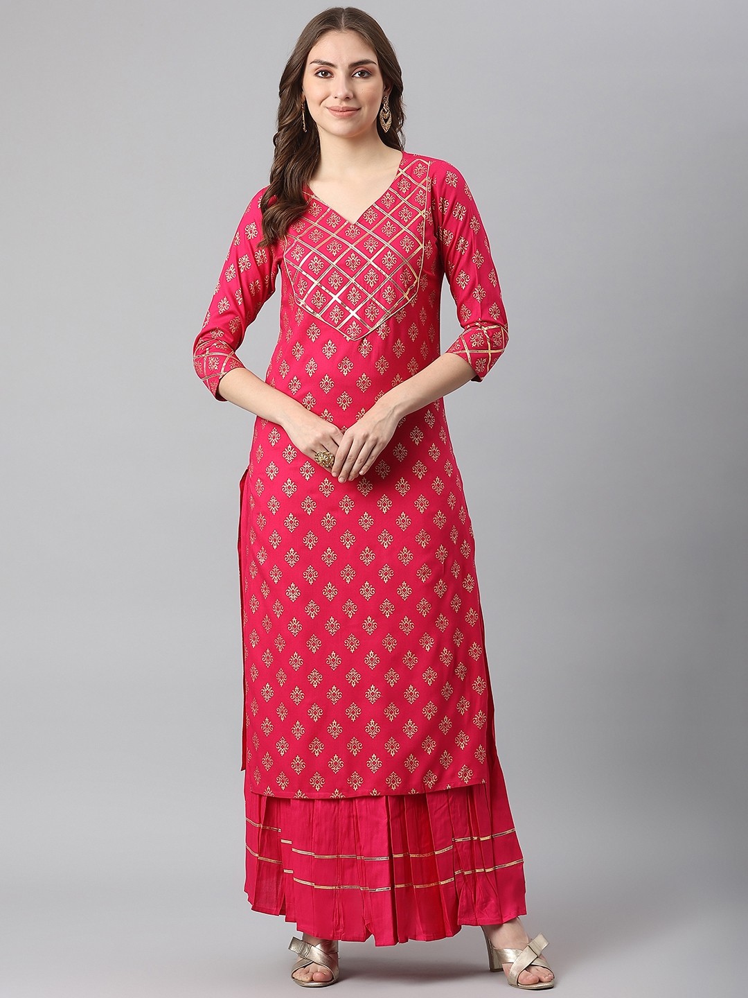 Buy Kalini Women Pink Ethnic Motifs Printed Gotta Patti Kurta With