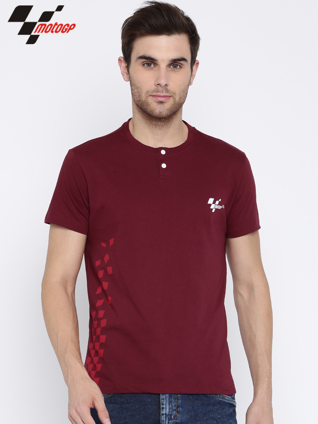 Buy RDSTR Men Maroon MotoGP Henley Neck T Shirt - Tshirts for Men ...