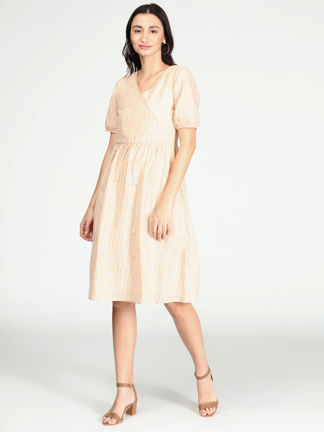 Buy IDK Women Beige Striped Dress - Dresses for Women 17839928 | Myntra