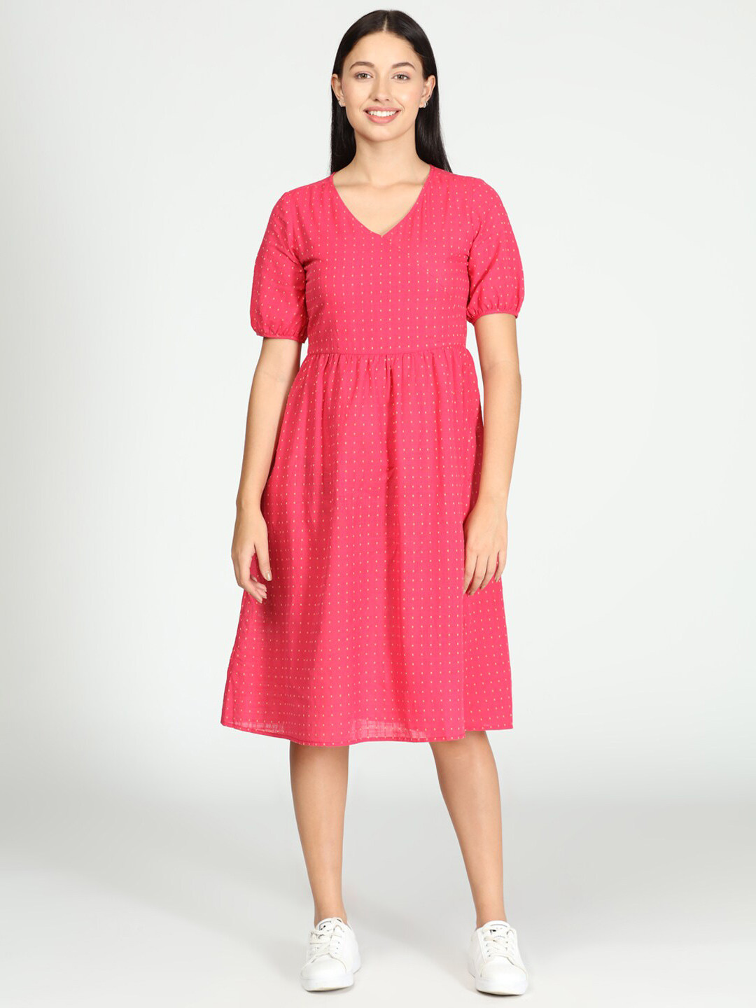 Buy IDK Pink Polka Dots Fit & Flare Dress - Dresses for Women 17839930 ...