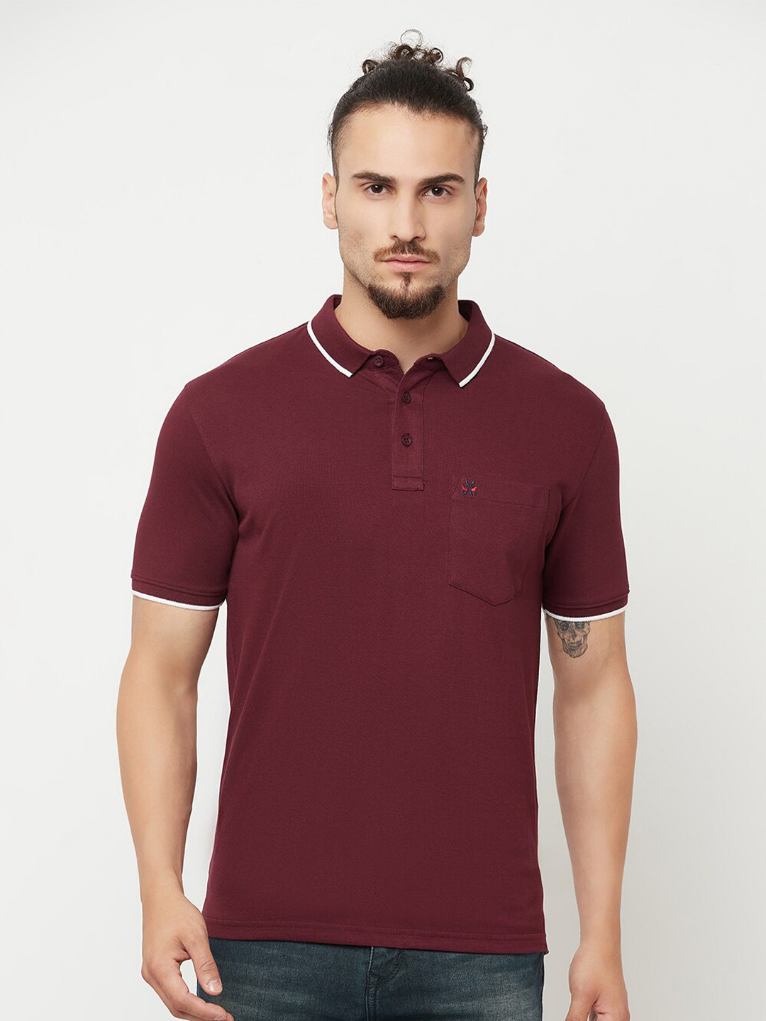 Buy Crimsoune Club Men Maroon Solid Polo Collar Slim Fit T Shirt ...