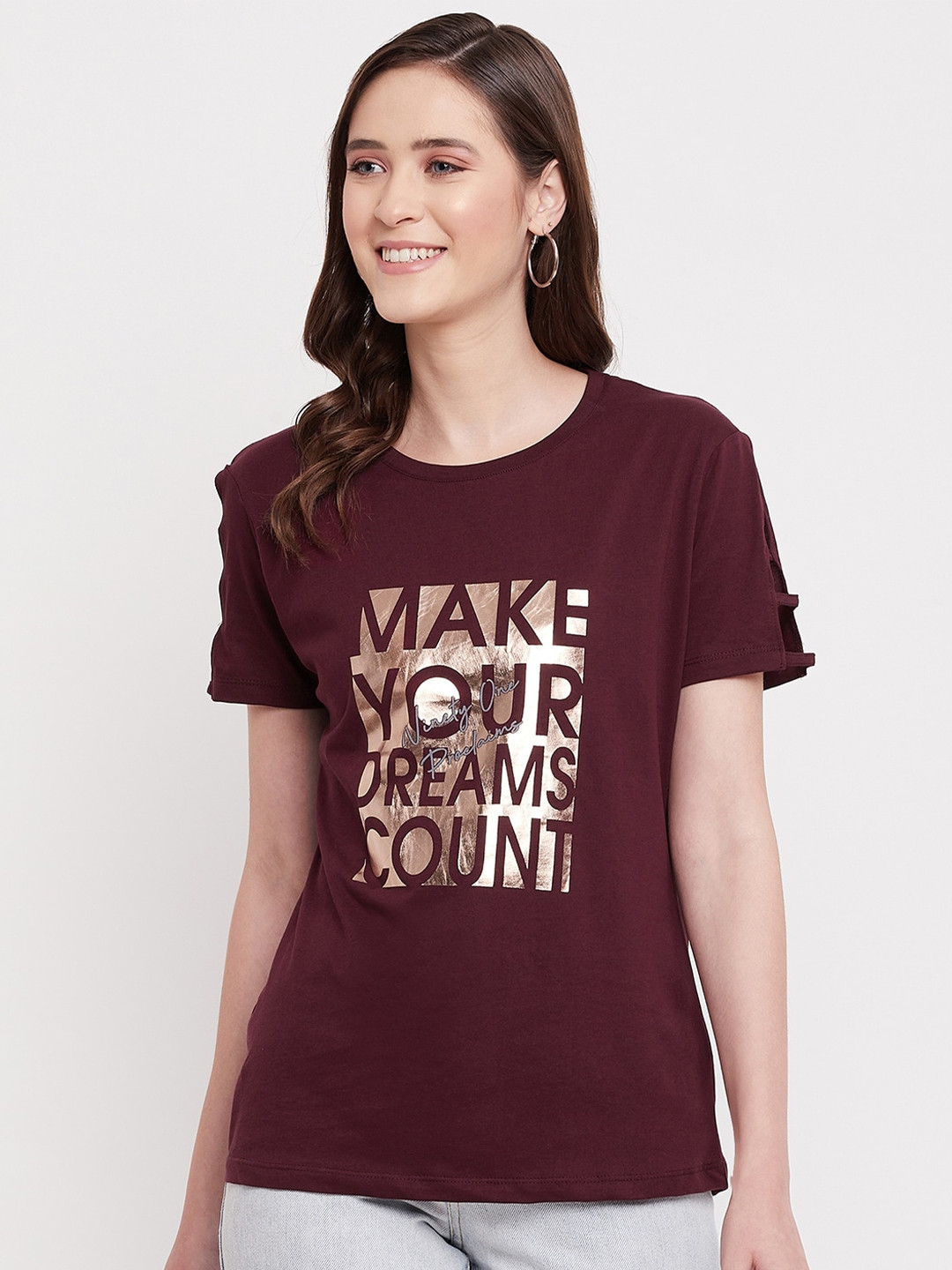 Buy Octave Women Burgundy Typography Printed T Shirt - Tshirts for ...