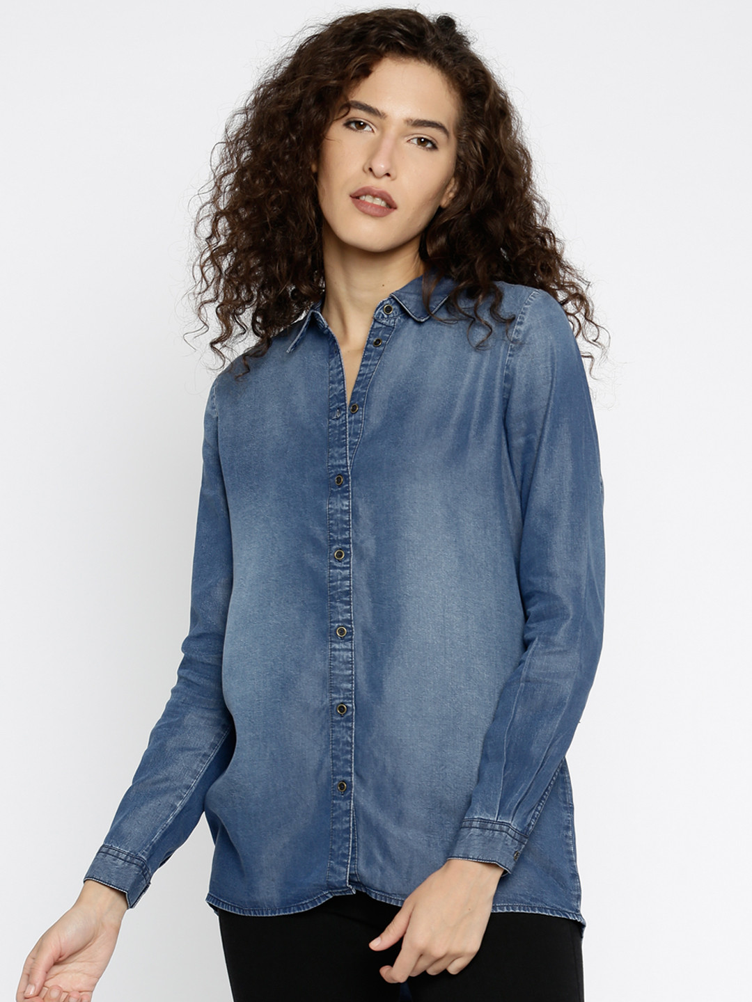 Buy ONLY Women Blue Denim Shirt - Shirts for Women 1784557 | Myntra