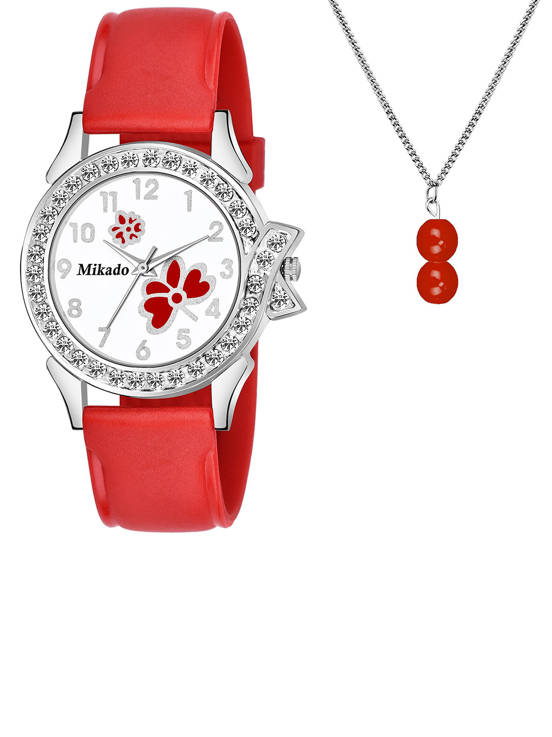 Buy Mikado Women Red & Silver Toned Brass Dial & Red Leather Straps ...