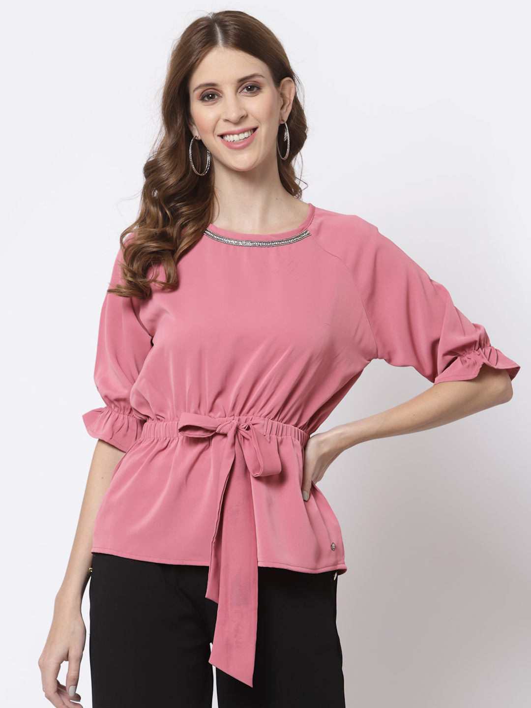 Buy Juelle Pink Satin Cinched Waist Top - Tops for Women 17847036 | Myntra