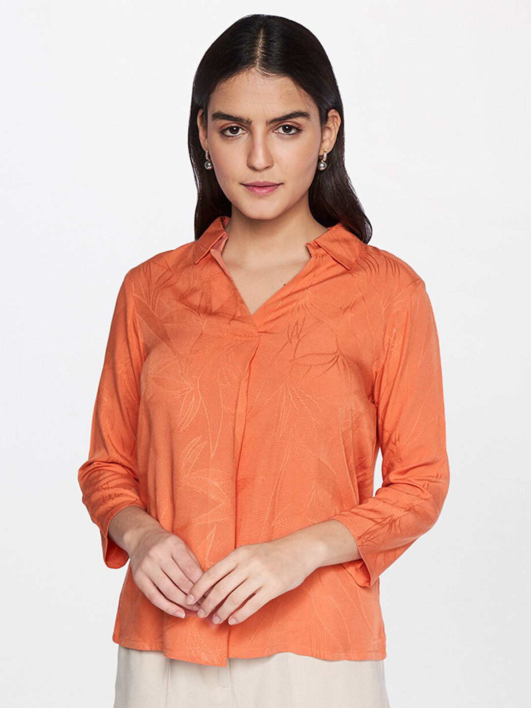 Buy AND Orange Floral Self Design Top - Tops for Women 17847114 | Myntra