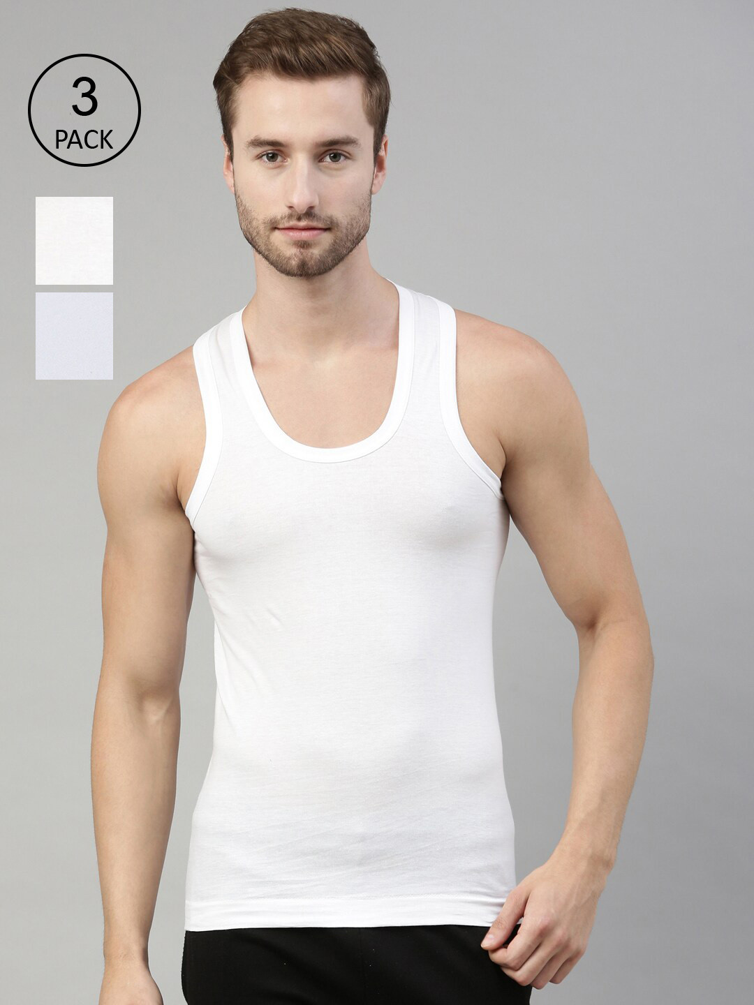 Buy DIXCY SCOTT Men Pack Of 3 White Solid Modern Fit Innerwear Vests ...