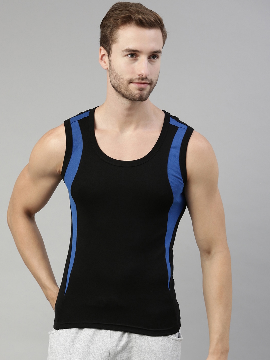 Buy Dixcy Scott Men Blue And Black Solid Cotton Innerwear Vests Innerwear Vests For Men 17847688