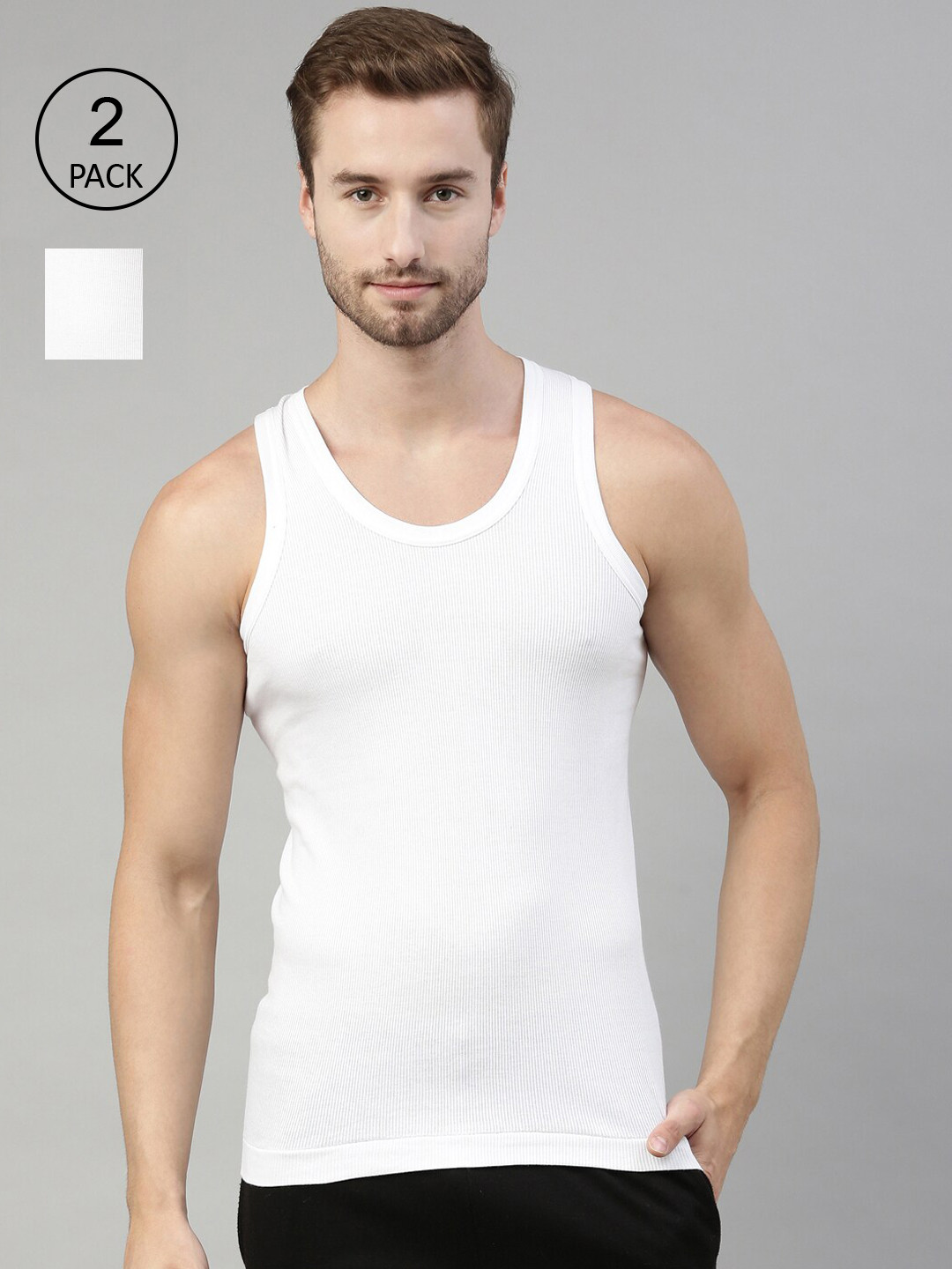 Buy DIXCY SCOTT Men Pack Of 2 White Solid Combed Cotton Innerwear Vests ...
