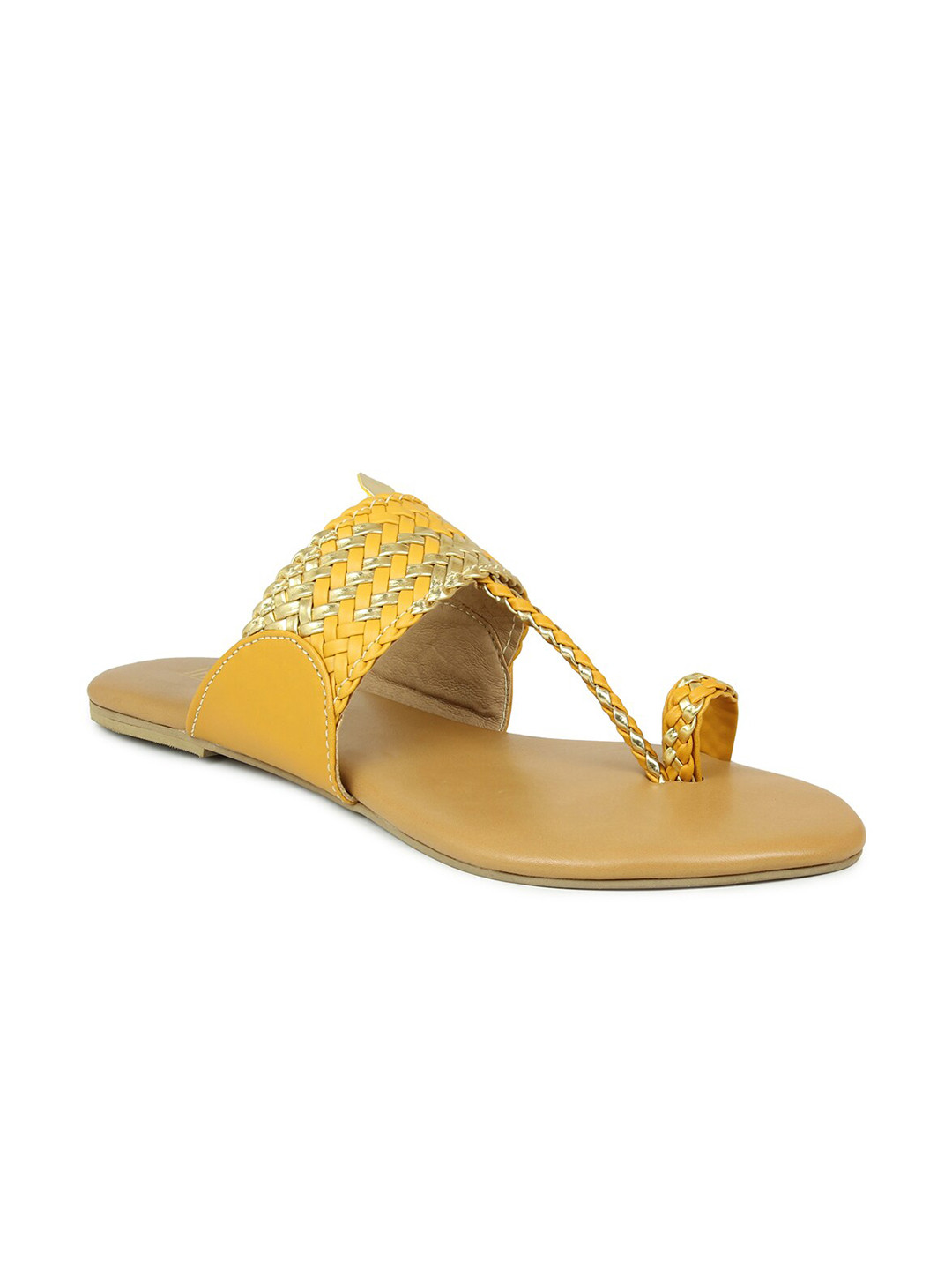Buy Inc 5 Women Mustard Yellow Textured Ethnic One Toe Flats - Flats ...