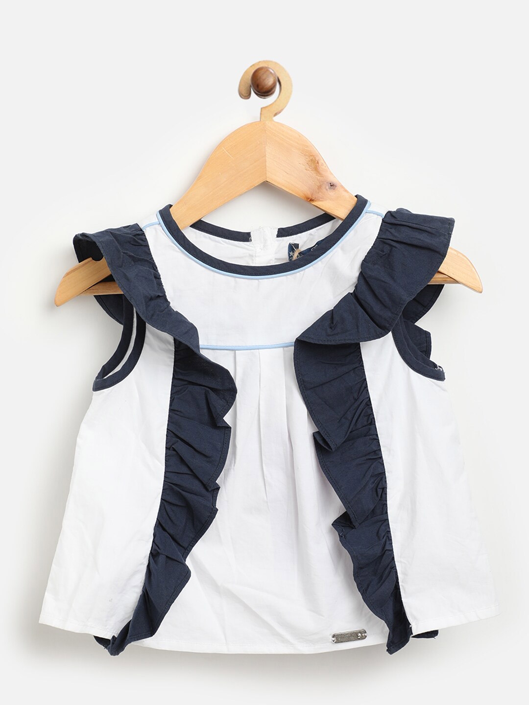 Buy One Friday Off White And Navy Blue Colourblocked Pure Cotton Top