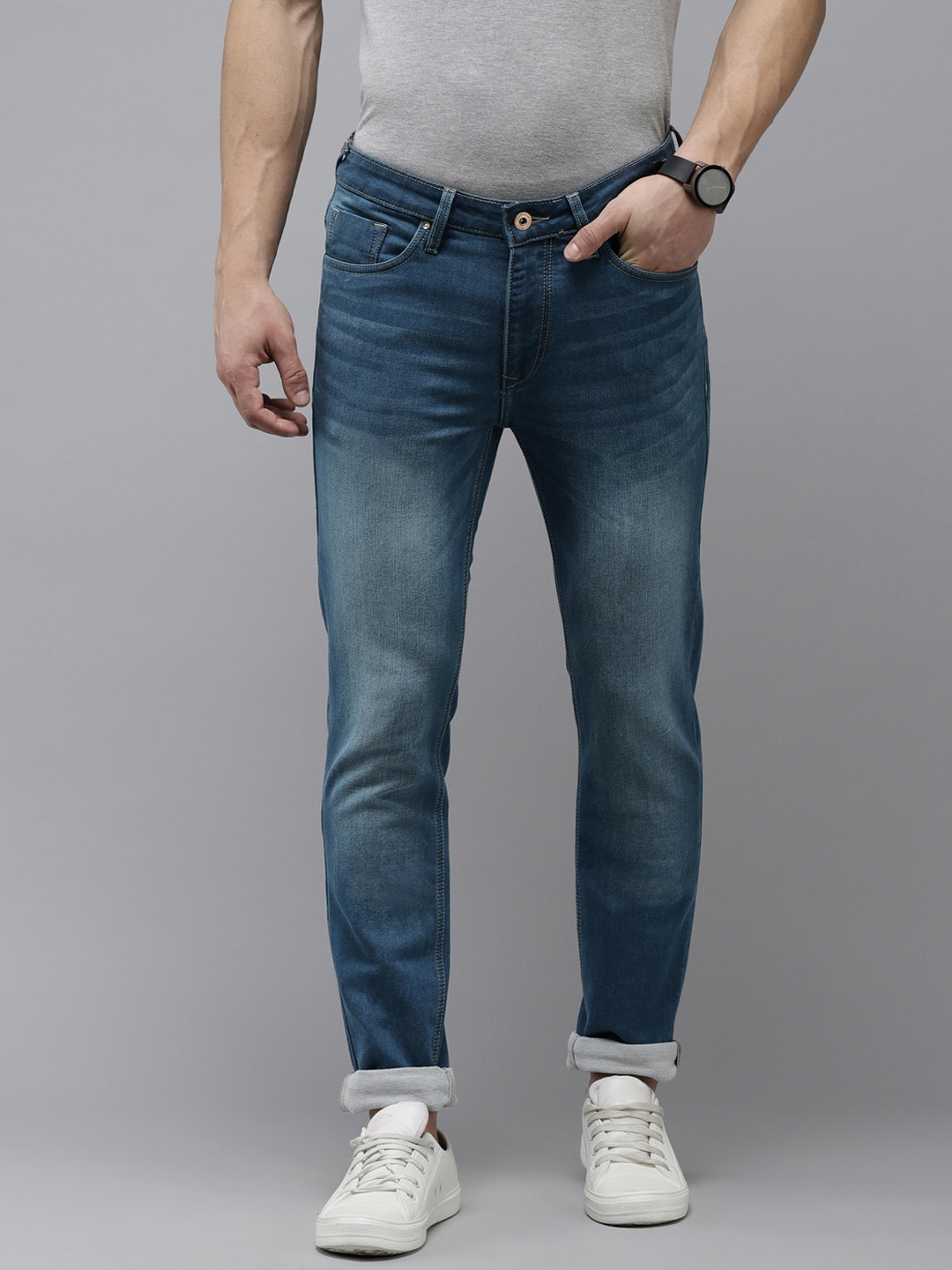 Buy Blackberrys Men Blue Buff Slim Fit Light Fade Stretchable Jeans ...