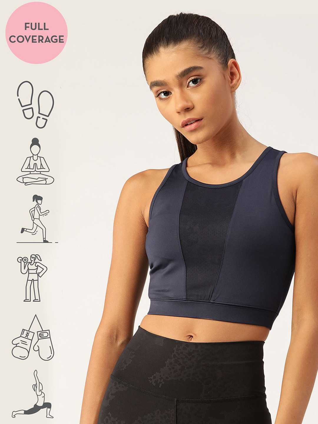 Buy KICA Navy Blue High Support Full Coverage Sports Bra Rapid Dry ...