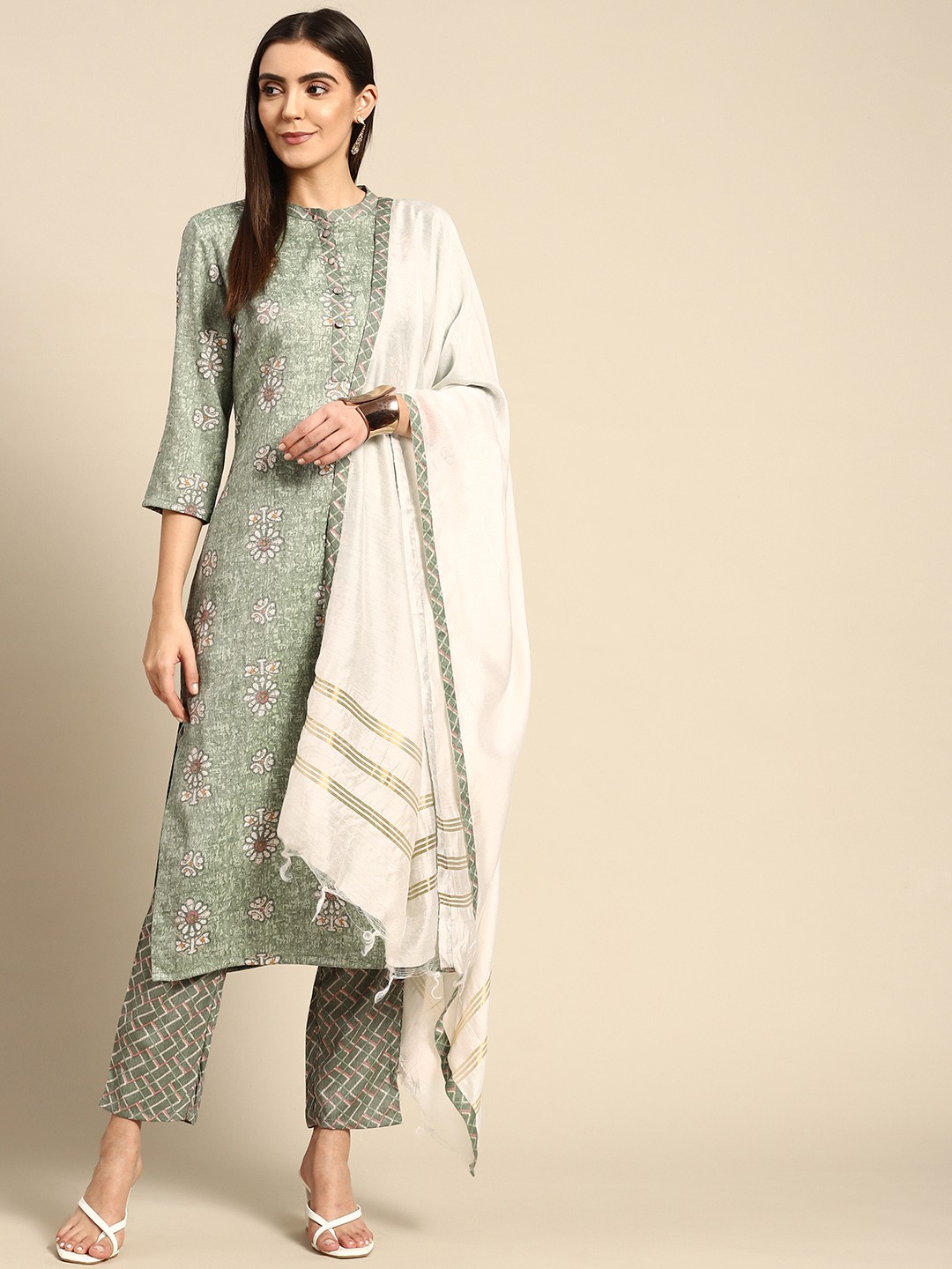 Buy Anouk Women Green Ethnic Motifs Printed Kurta With Trousers