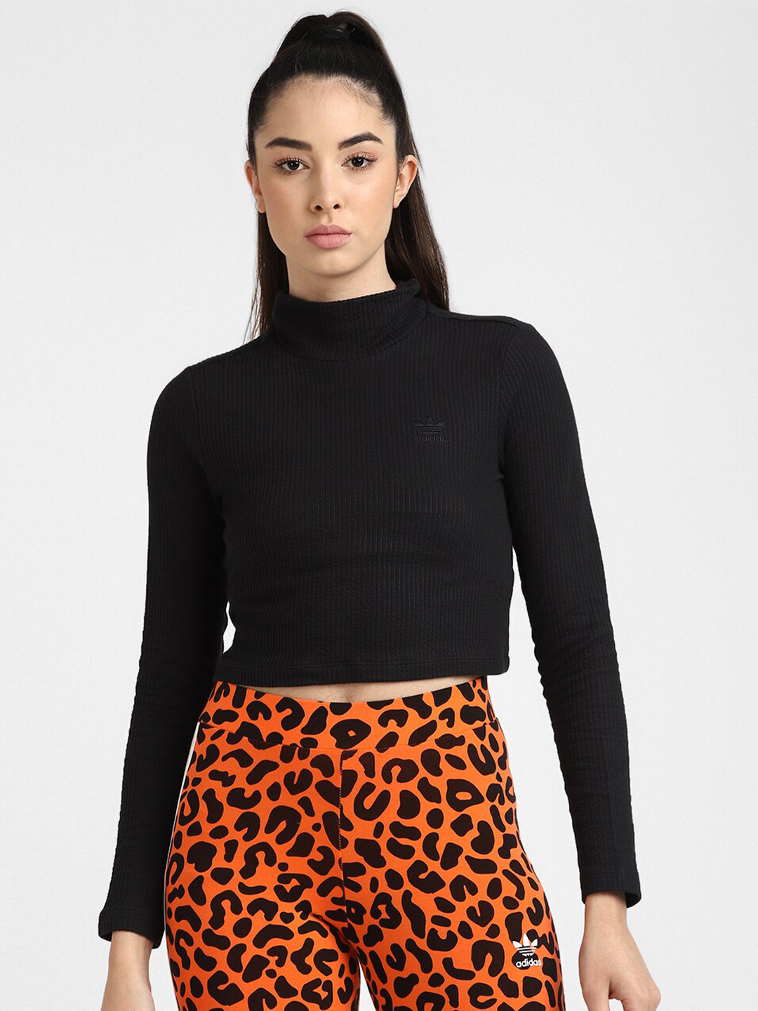 Buy ADIDAS Originals Women Black Turtle Neck Slim Fit T Shirt - Tshirts ...