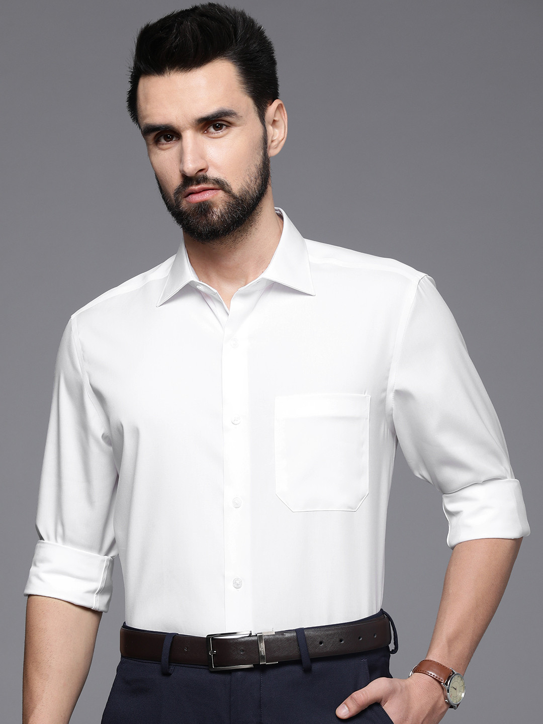 Buy Louis Philippe Men White Solid Classic Pure Cotton Formal Shirt ...