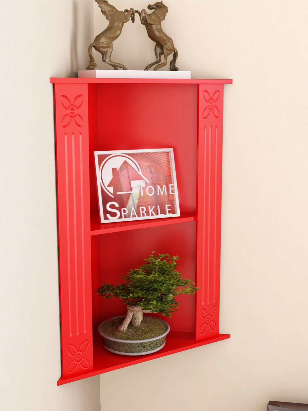 Buy Home Sparkle Red Carved Corner Wall Shelf - Wall Shelves for Unisex ...