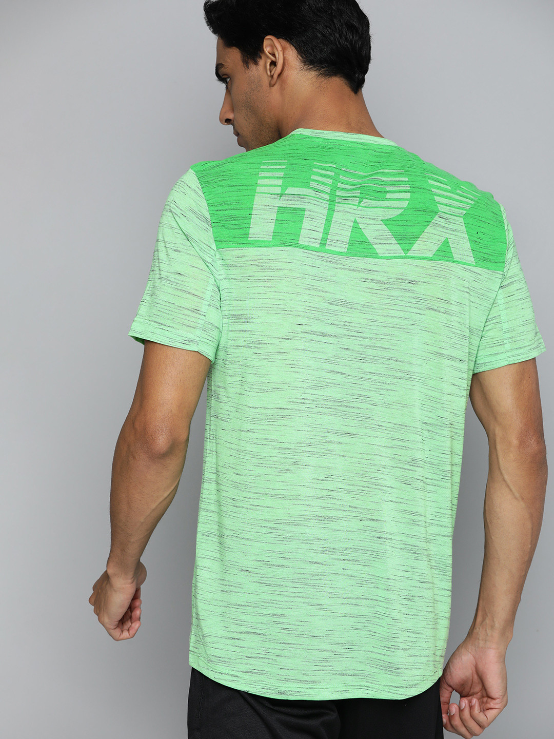 Buy HRX By Hrithik Roshan Men Green & Grey Slub Effect Rapid Dry ...