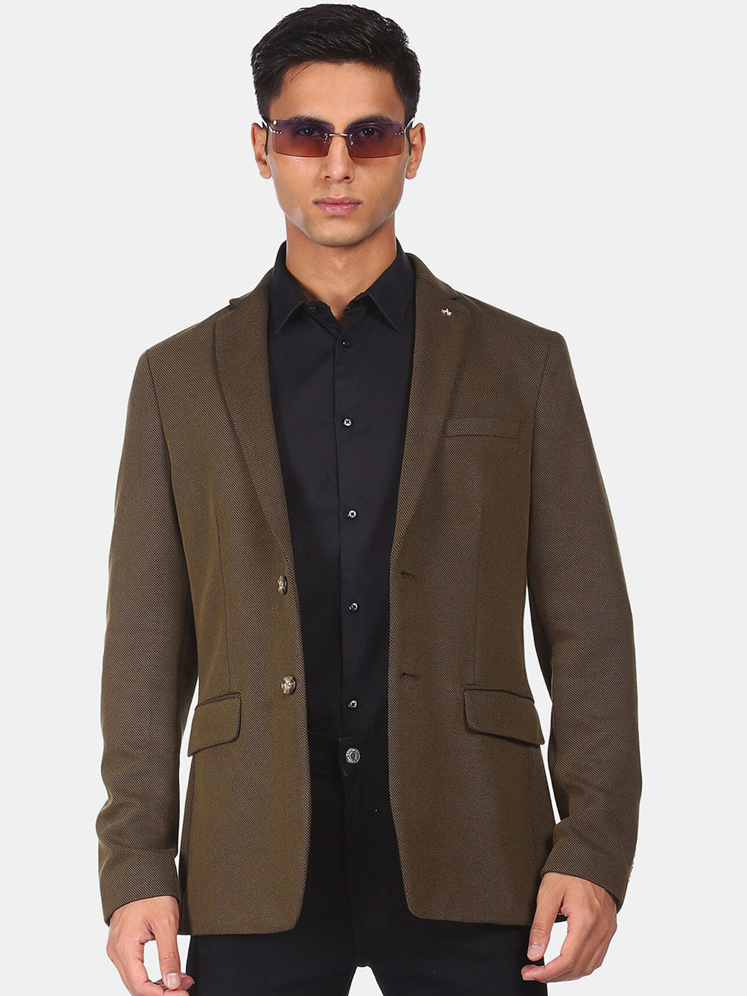 Buy Arrow Men Olive Green Solid Single Breasted Slim Fit Formal Blazer ...