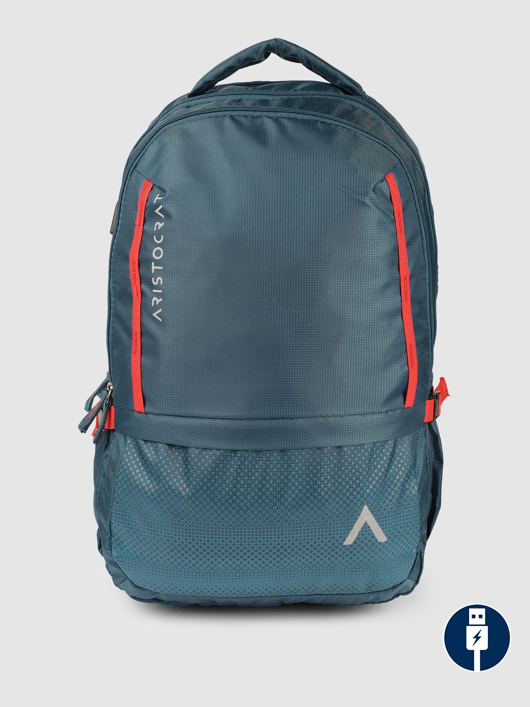 Buy Aristocrat Unisex Blue Self Design Backpack With USB Charging Port ...